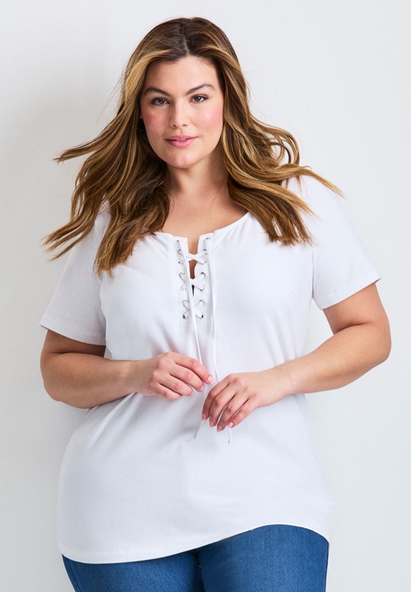 Lacing Detail Tunic Tee | OneStopPlus