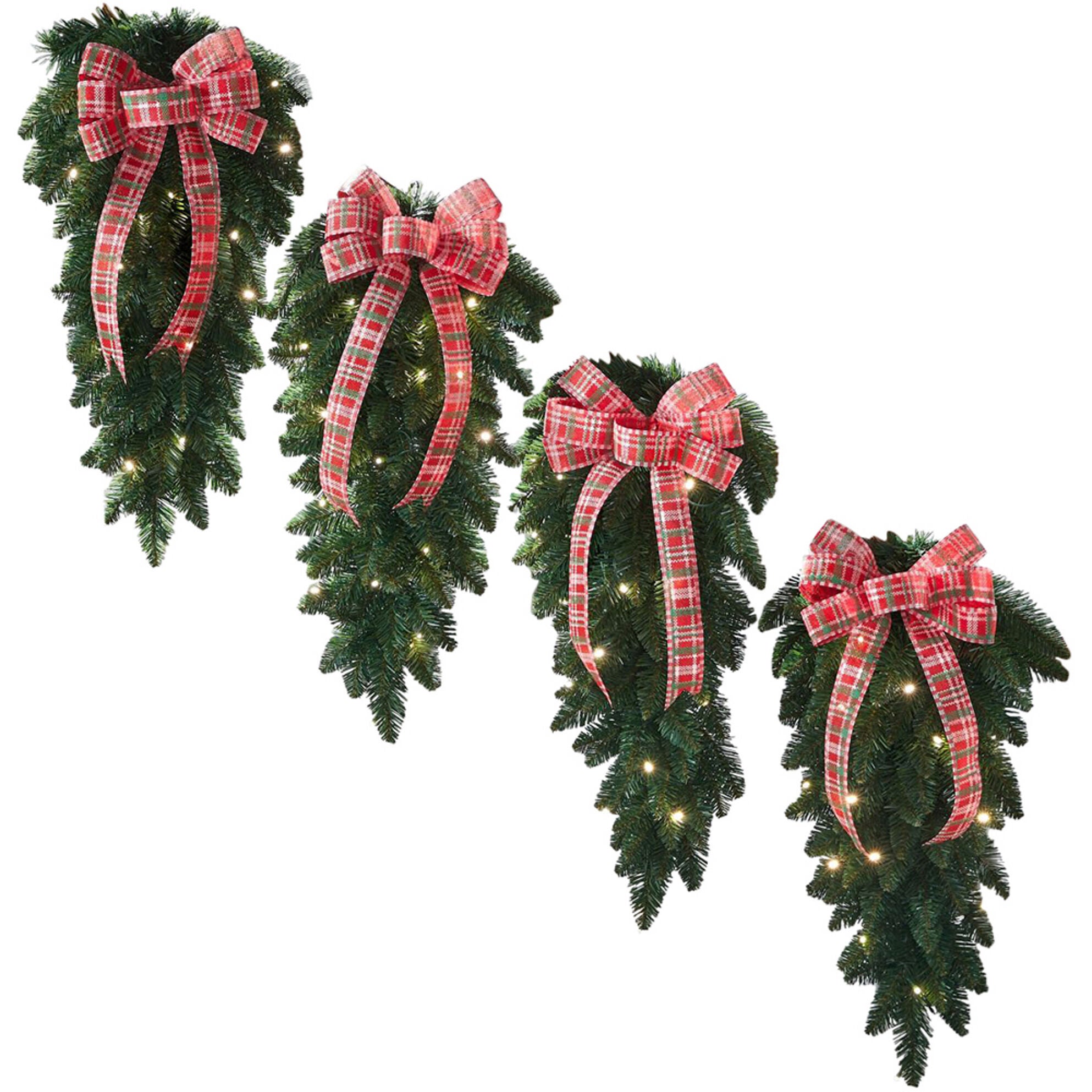 Pre-Lit Swags with Plaid Bows, set of 4 | OneStopPlus