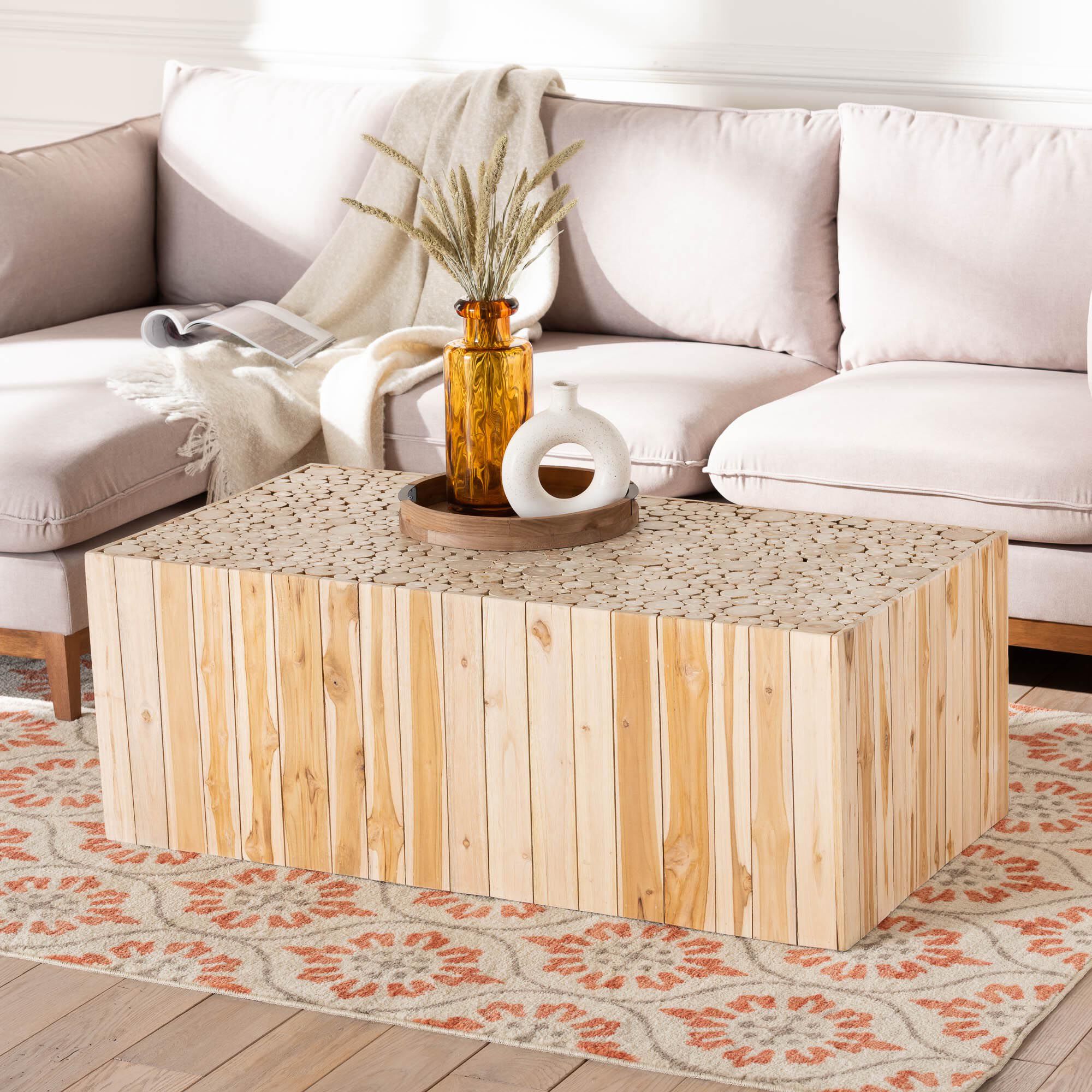 Grayson Bohemian Natural Teak Wood Coffee Table with Unique Repurposed ...