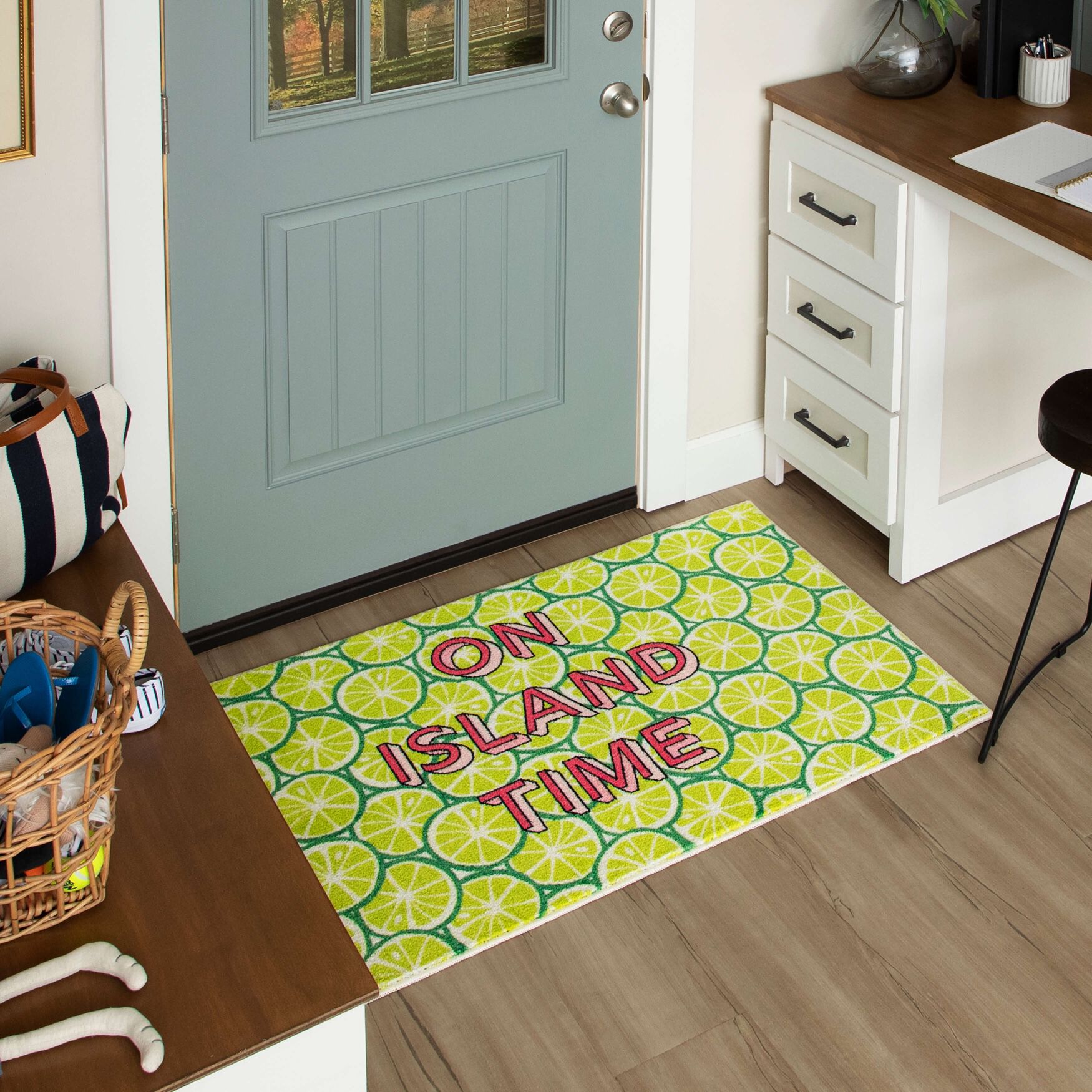 On Island Time Lime Green Kitchen Rug | OneStopPlus