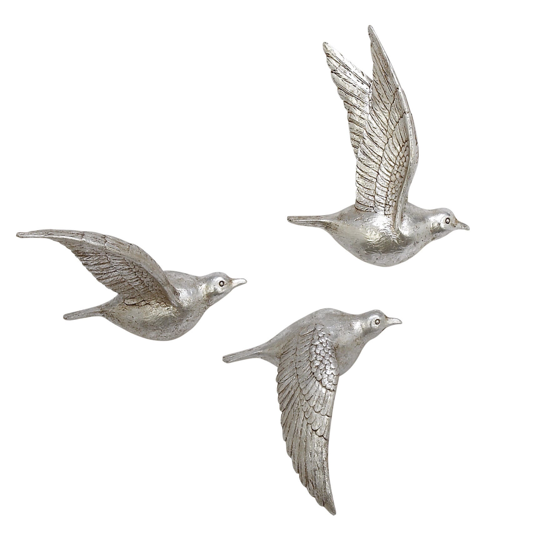 Set Of 3 Silver Polystone Coastal Birds Wall Décor | OneStopPlus
