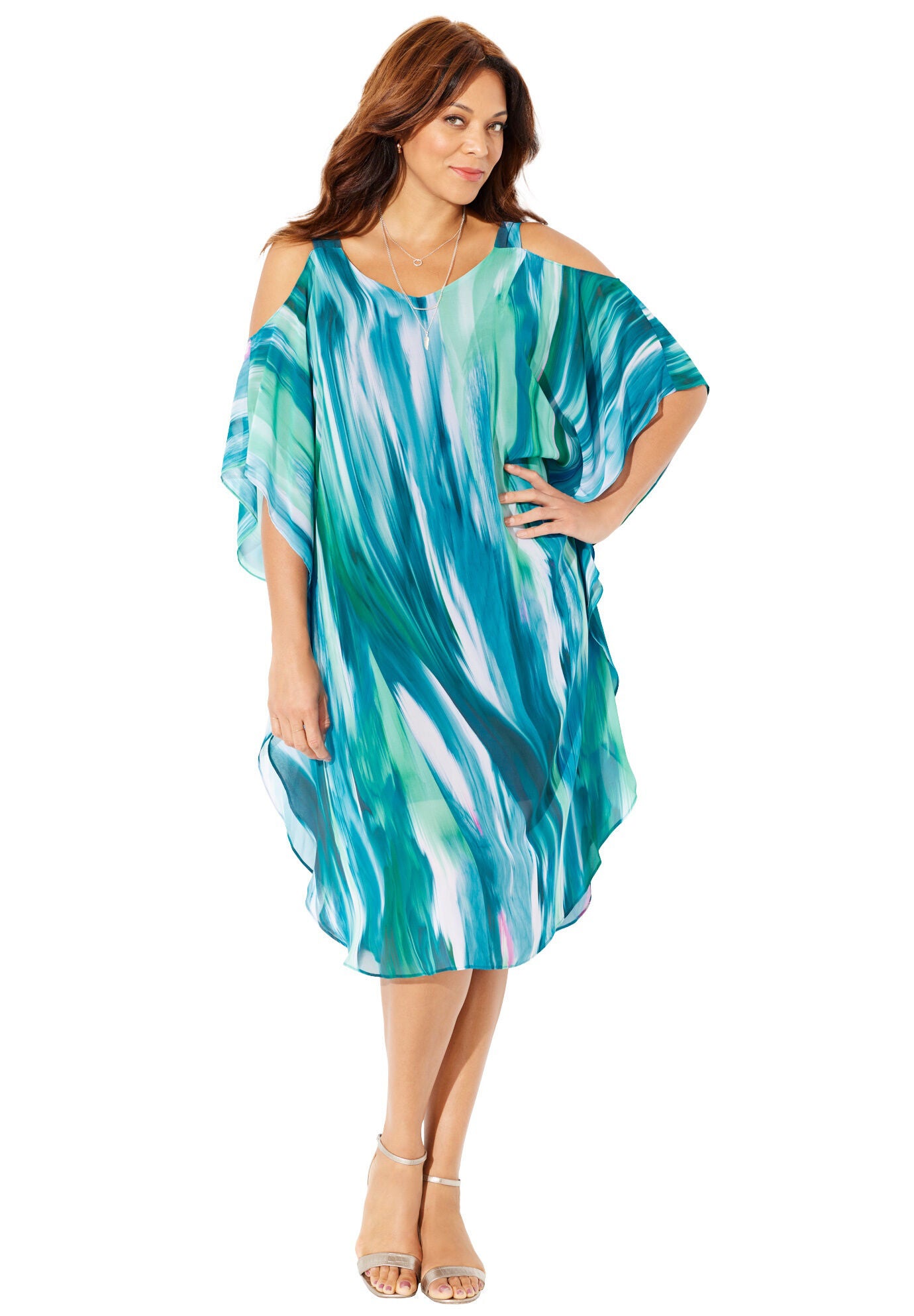Open-Shoulder Chiffon Dress | OneStopPlus
