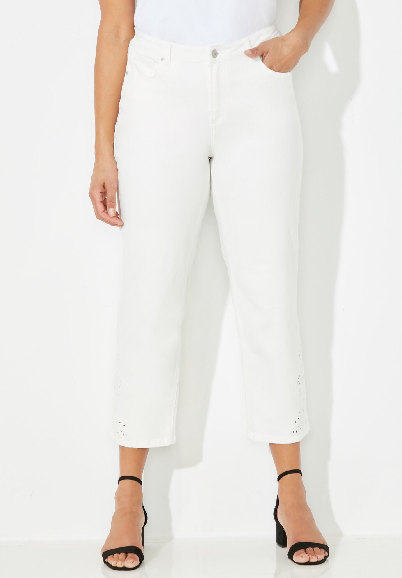 Eyelet Hem Straight Leg Capri | OneStopPlus