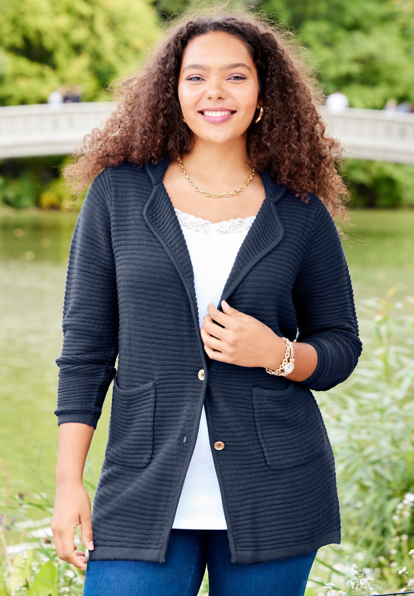 Ottoman Stitch Cardigan Blazer | OneStopPlus