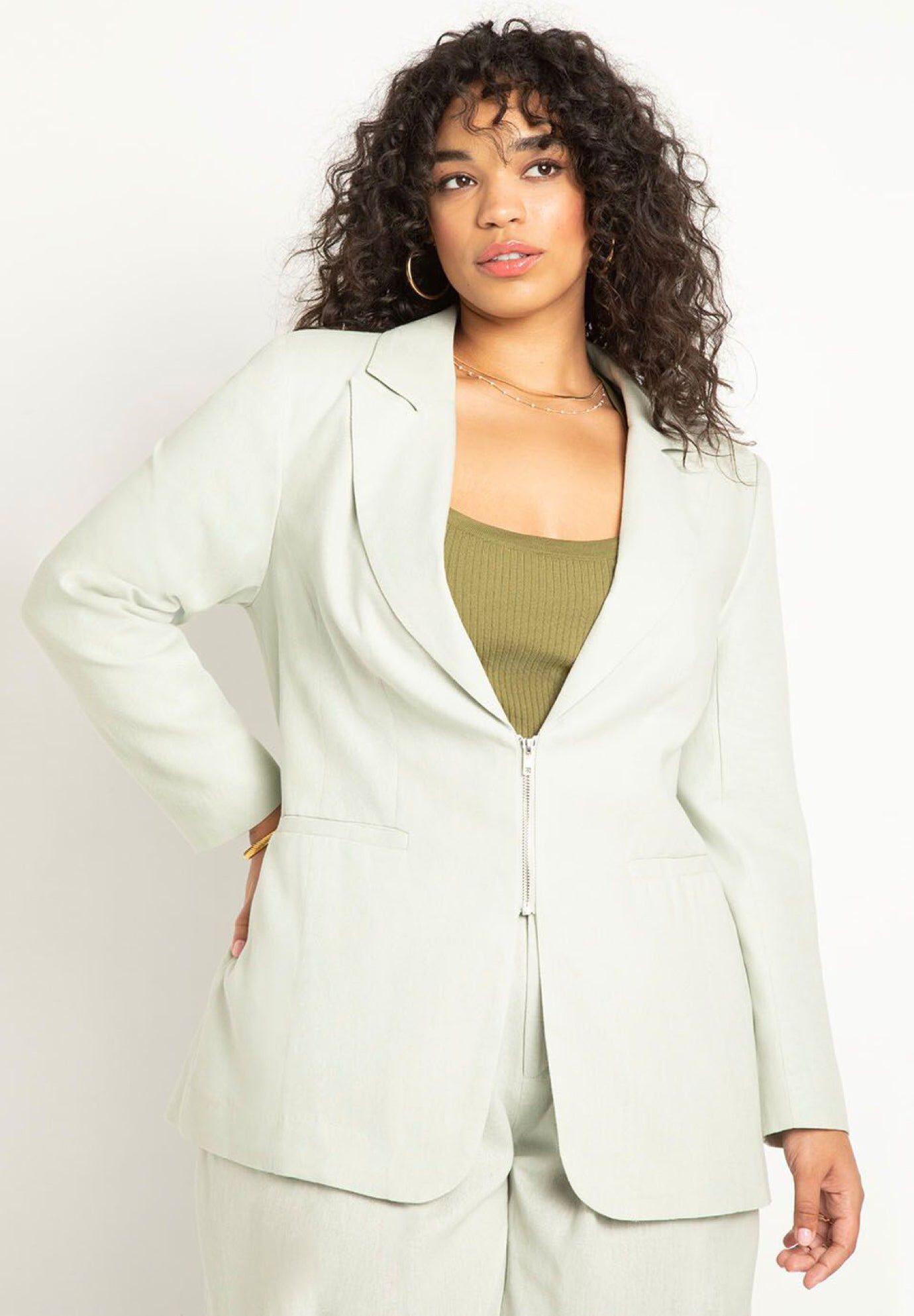 Zip Up Exaggerated Shoulder Blazer | OneStopPlus