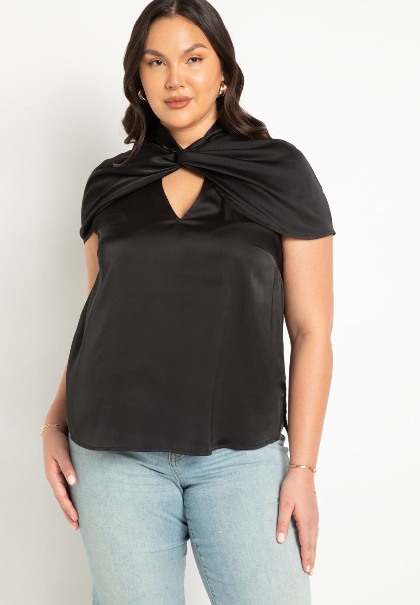 Twist Neckline Satin Blouse | OneStopPlus