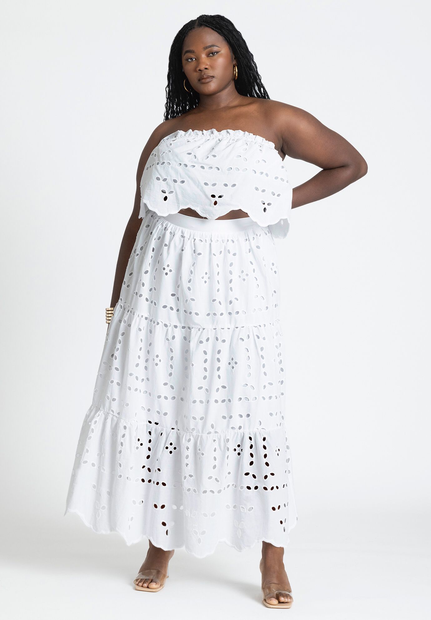 Eyelet Tiered Maxi Skirt | OneStopPlus