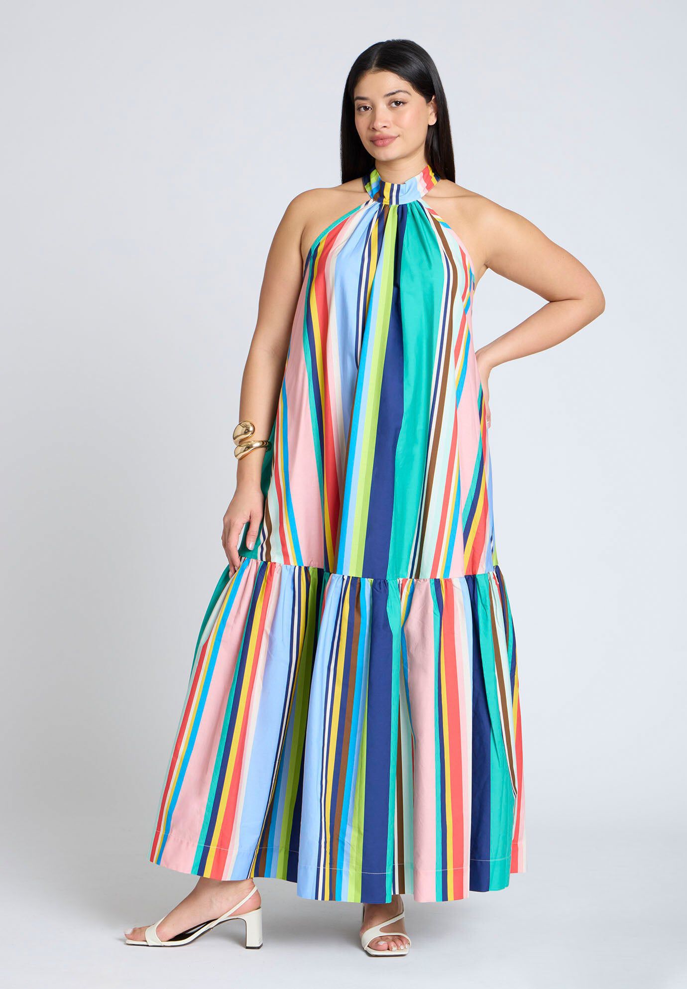 Multi Stripe Trapeze Maxi Dress | OneStopPlus