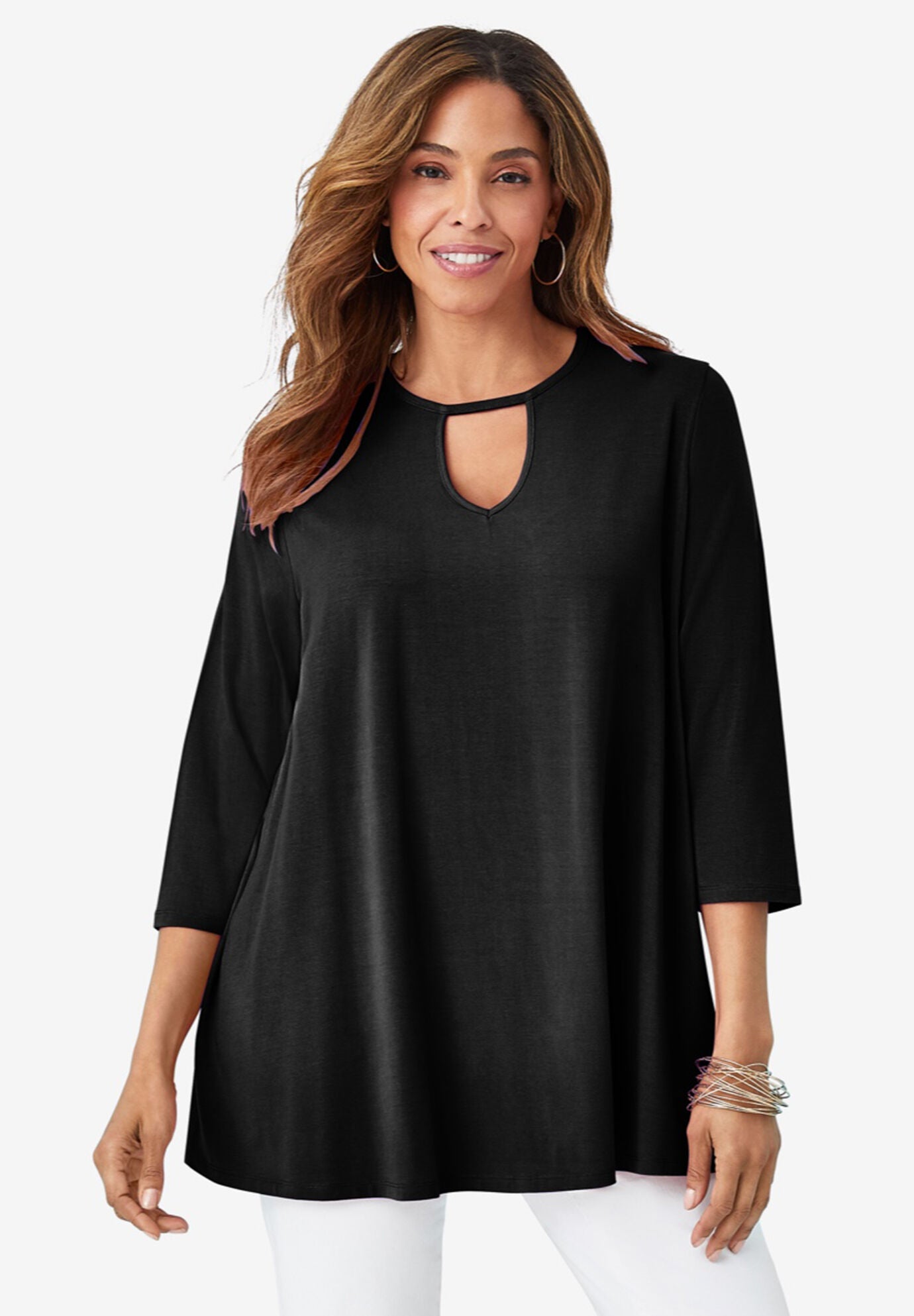 Stretch Knit Keyhole Swing Tunic | OneStopPlus