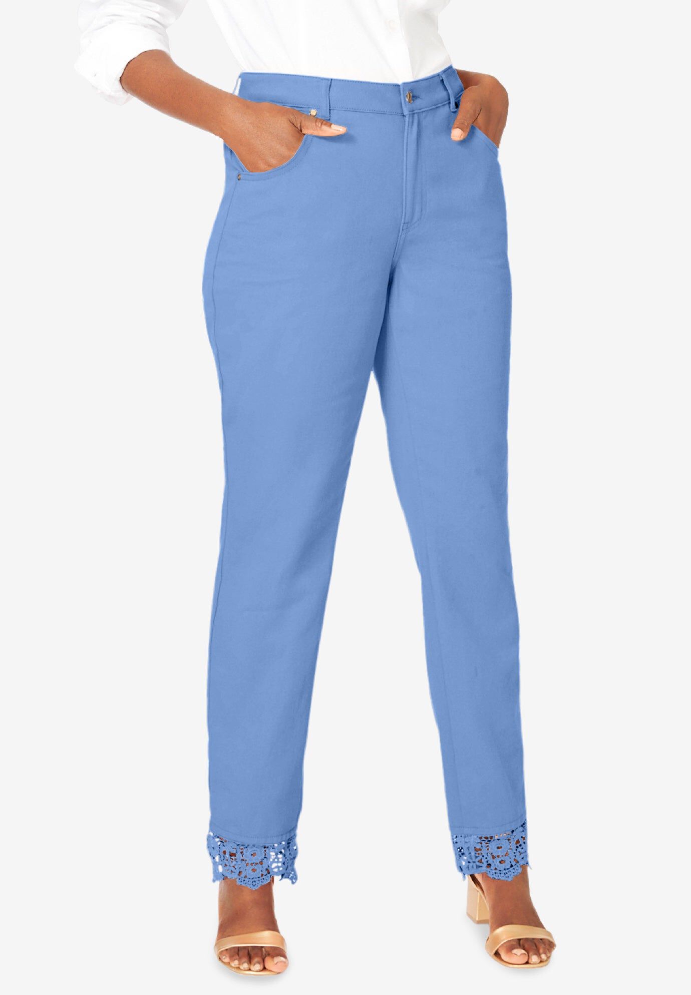 Lace Trim Classic Denim Jean | OneStopPlus