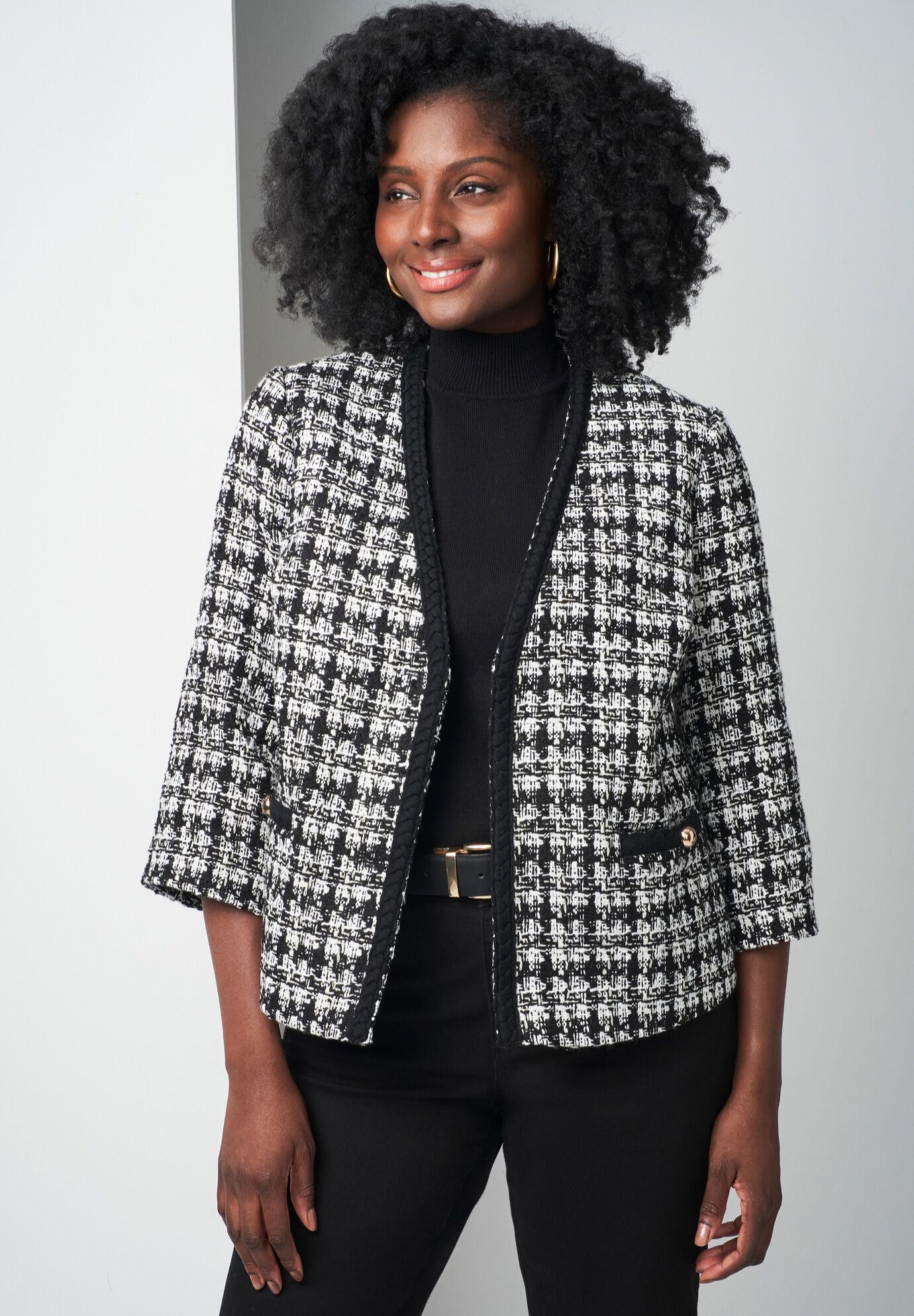 Tweed V-Neck Jacket | OneStopPlus