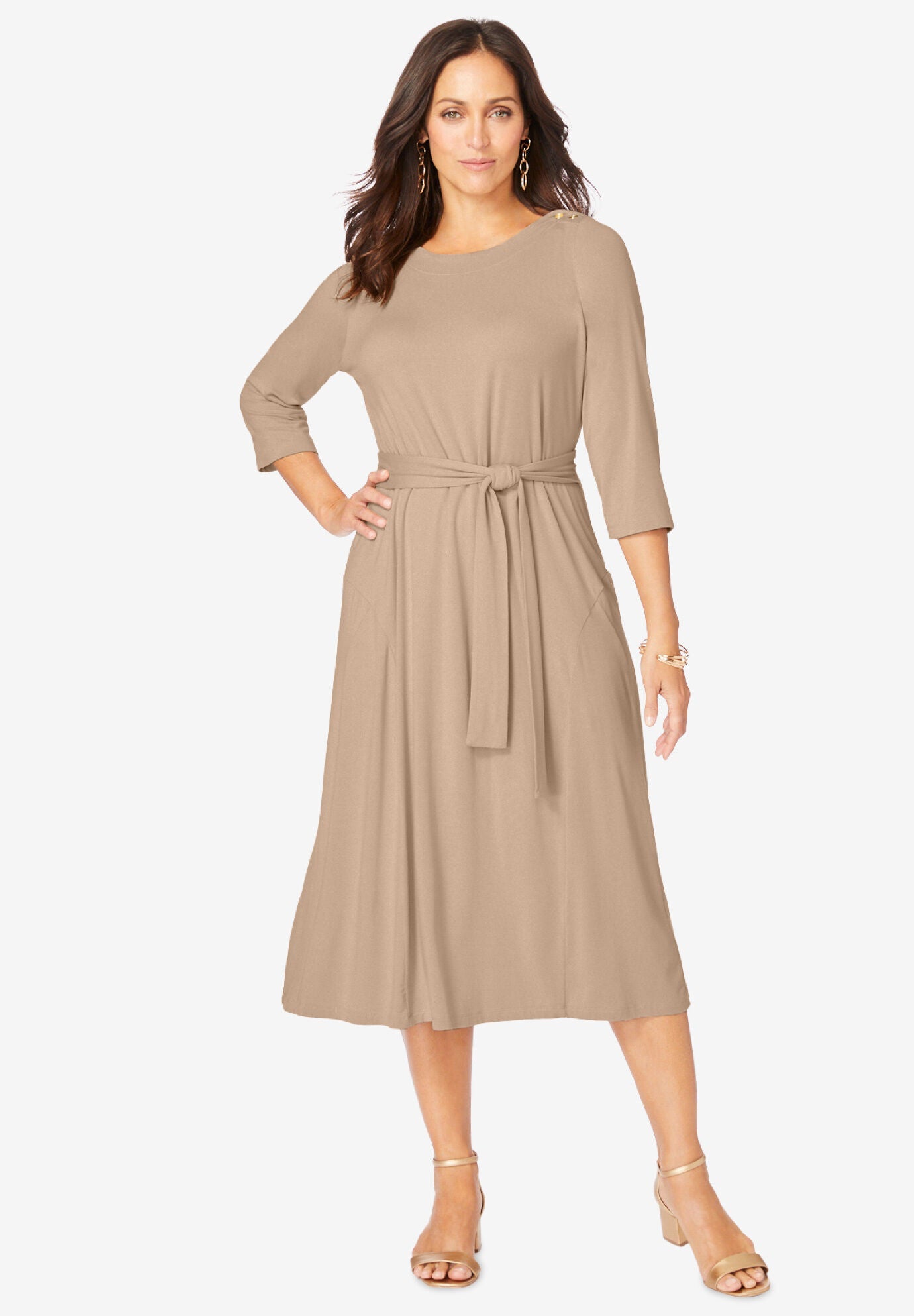Button Boatneck Midi Dress | OneStopPlus