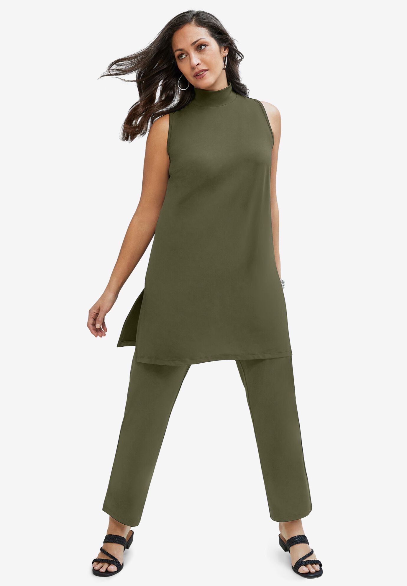 2-Piece Stretch Knit Mockneck Mega Tunic Set | OneStopPlus