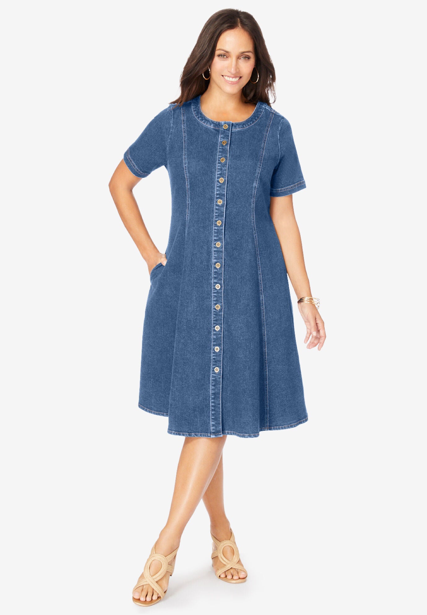 Button Front Denim Dress | OneStopPlus