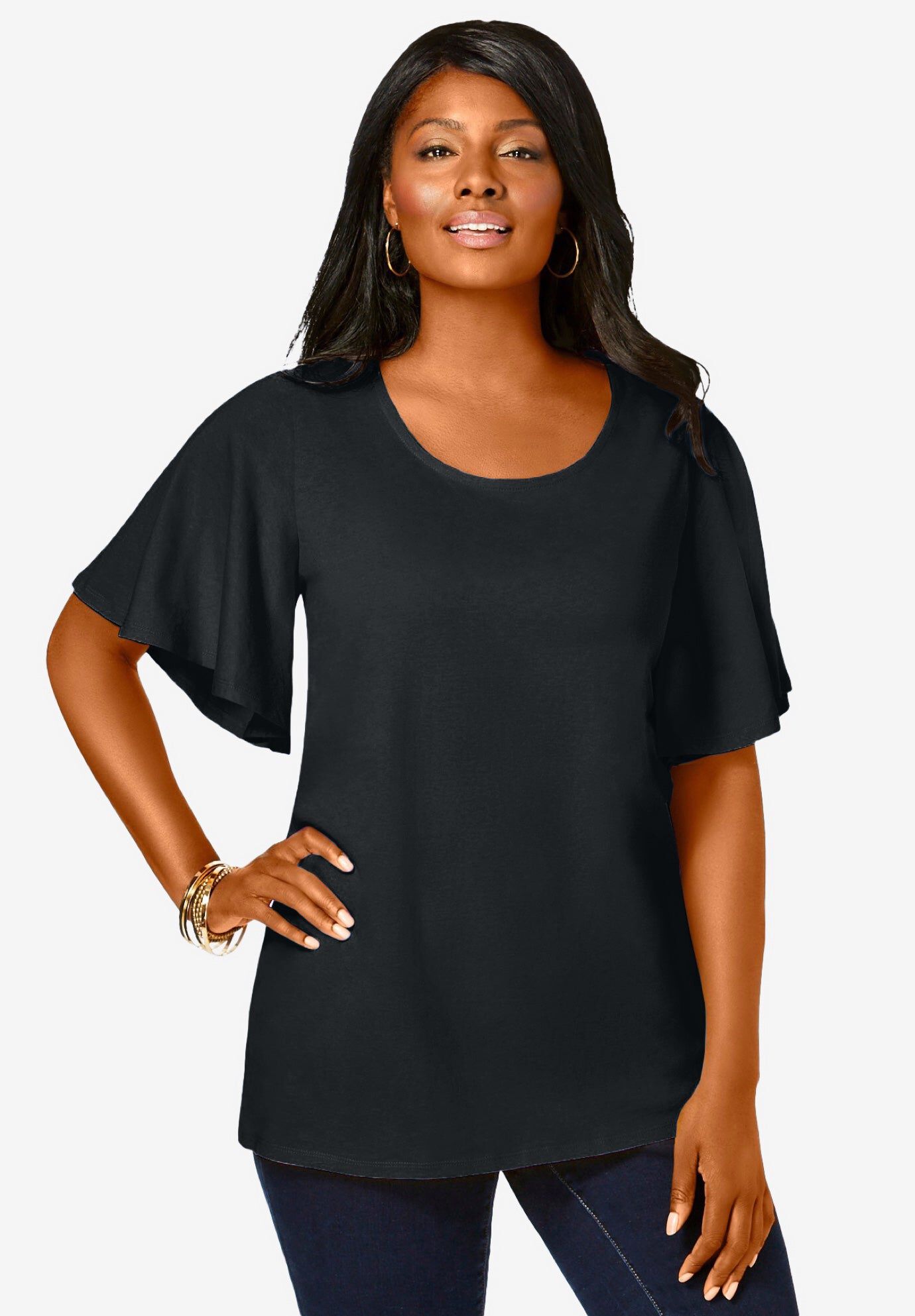 Stretch Knit Flutter Sleeve Tunic | OneStopPlus