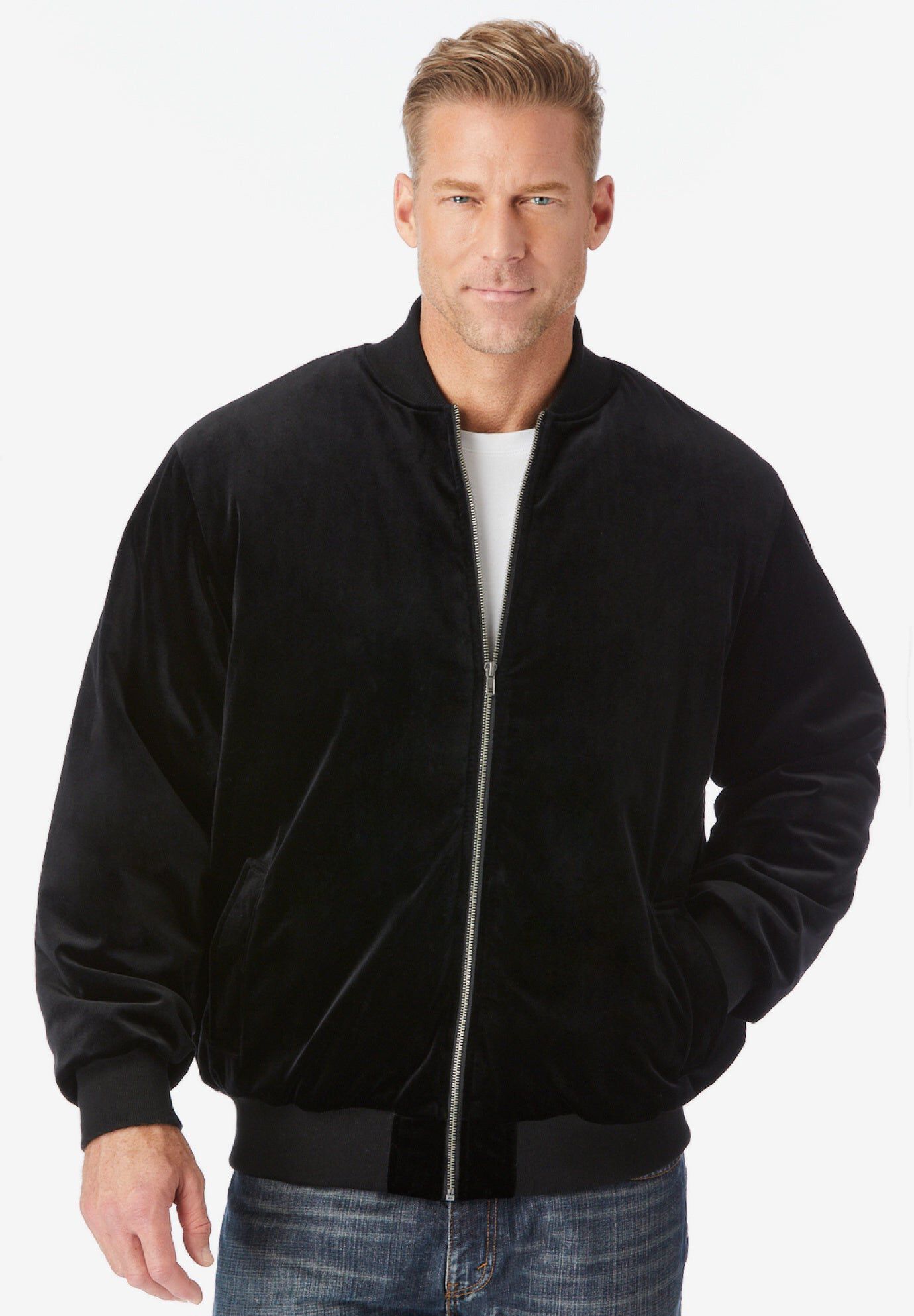Velour Full Zip Bomber Jacket | OneStopPlus