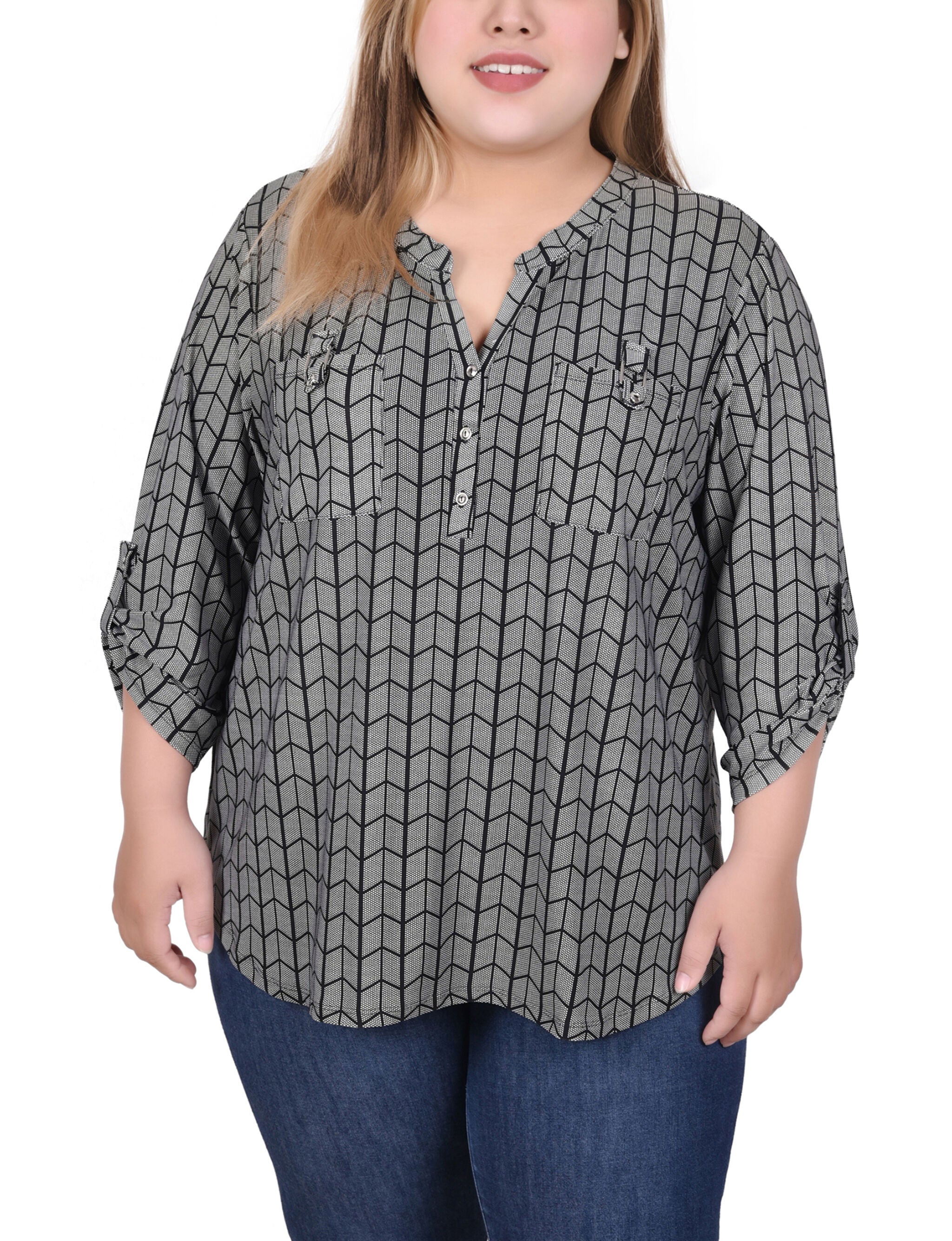 Long Tab-Sleeve Top With Pockets | OneStopPlus