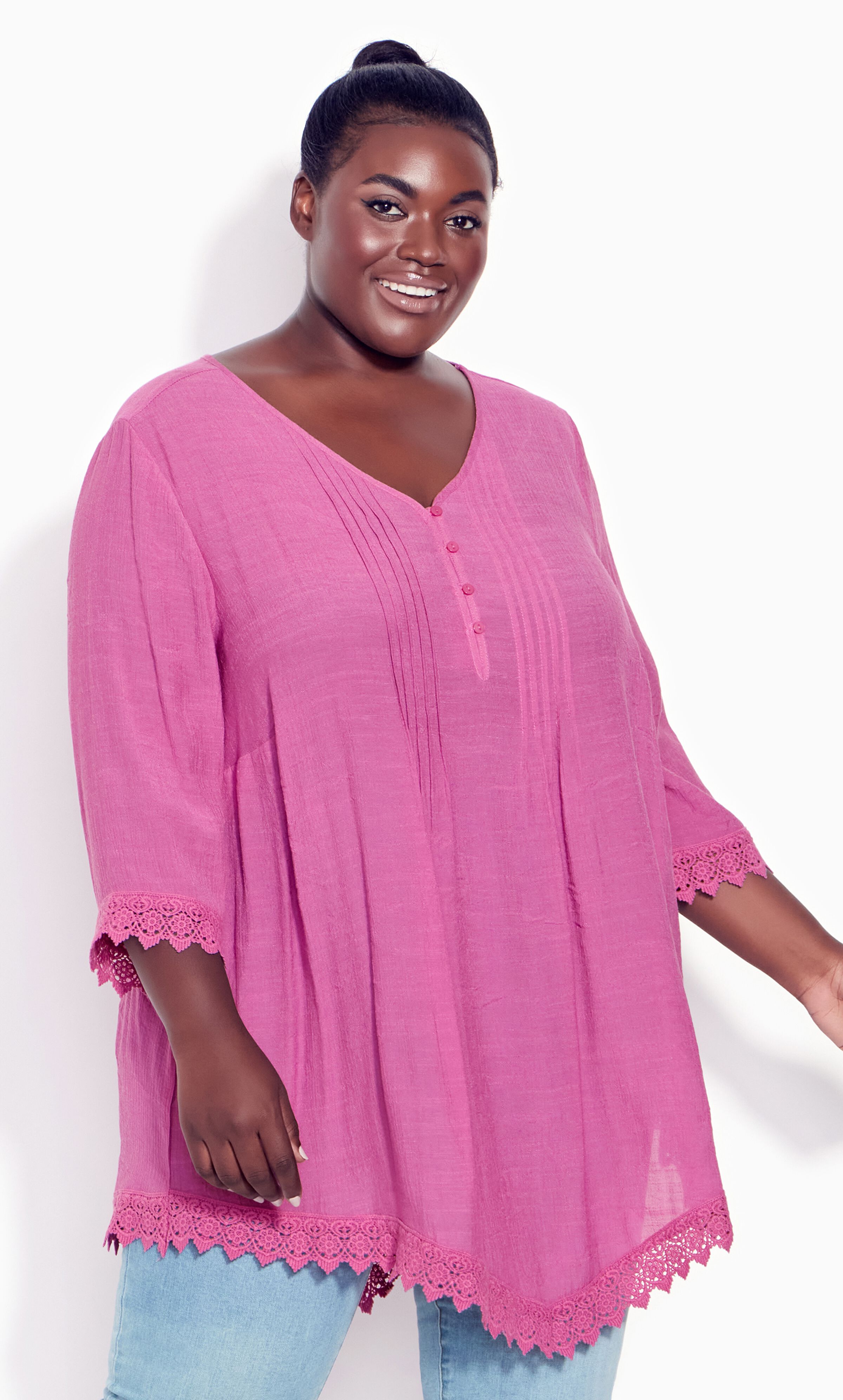 Ellie Pintuck Lace Top - orchid | OneStopPlus