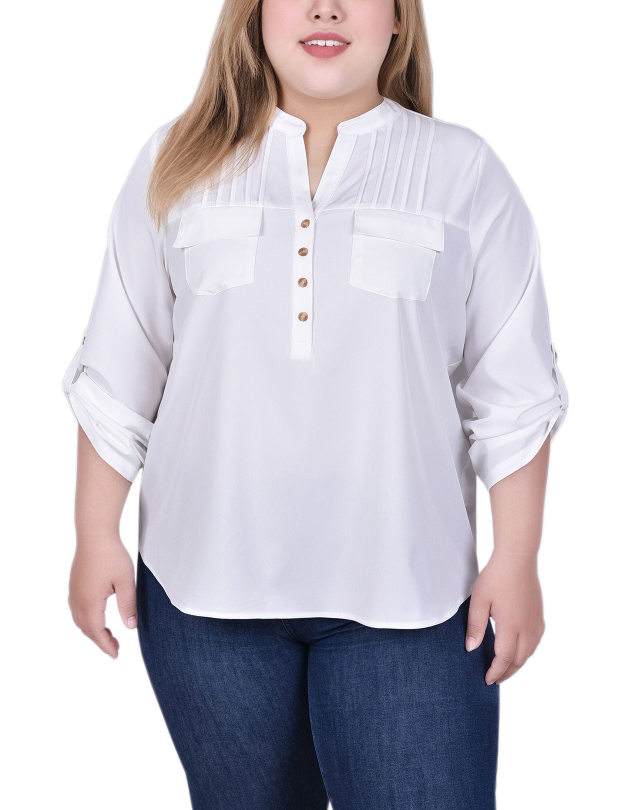 Long Tab-Sleeve Blouse With Pockets | OneStopPlus