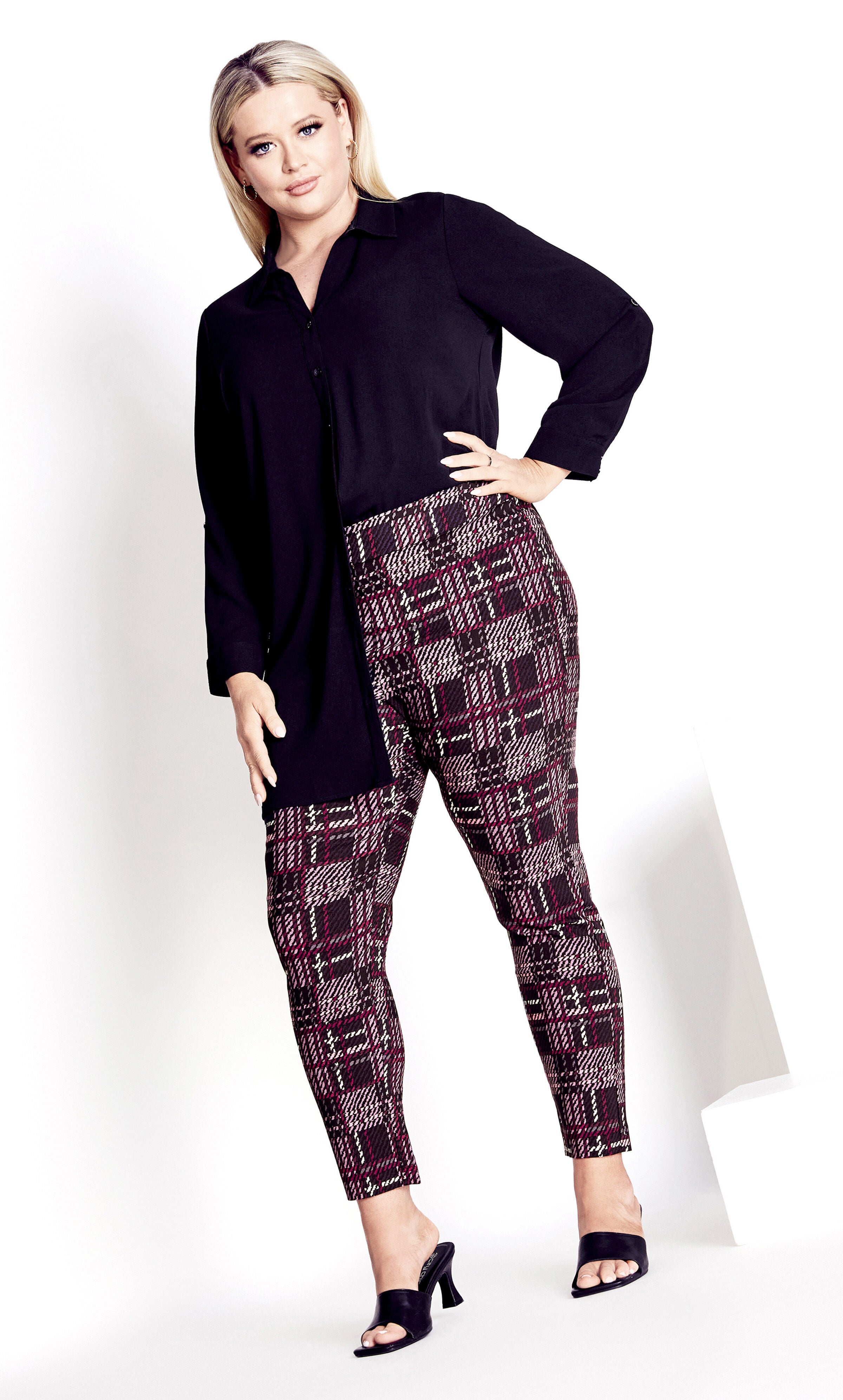 Jemma Check Pant - plum | OneStopPlus