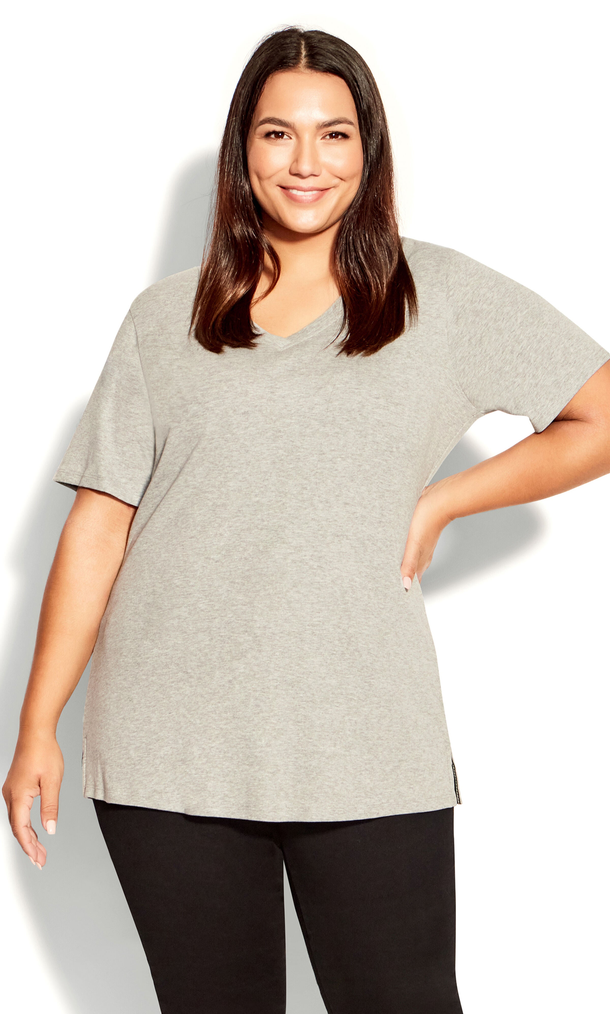 V Neck Essential Top - gray marle | OneStopPlus