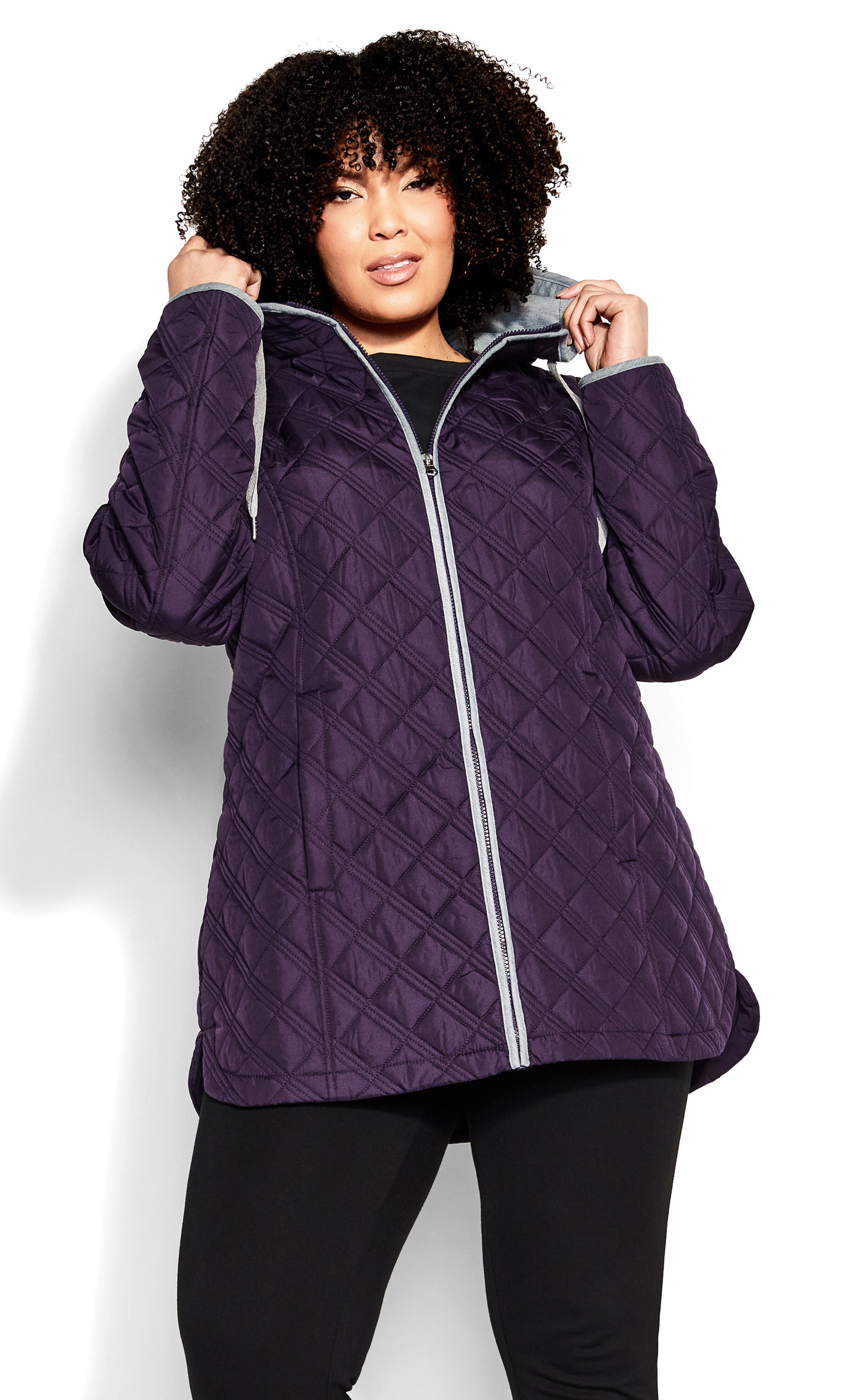 Multi Stitch Quilted Coat - deep purple | OneStopPlus