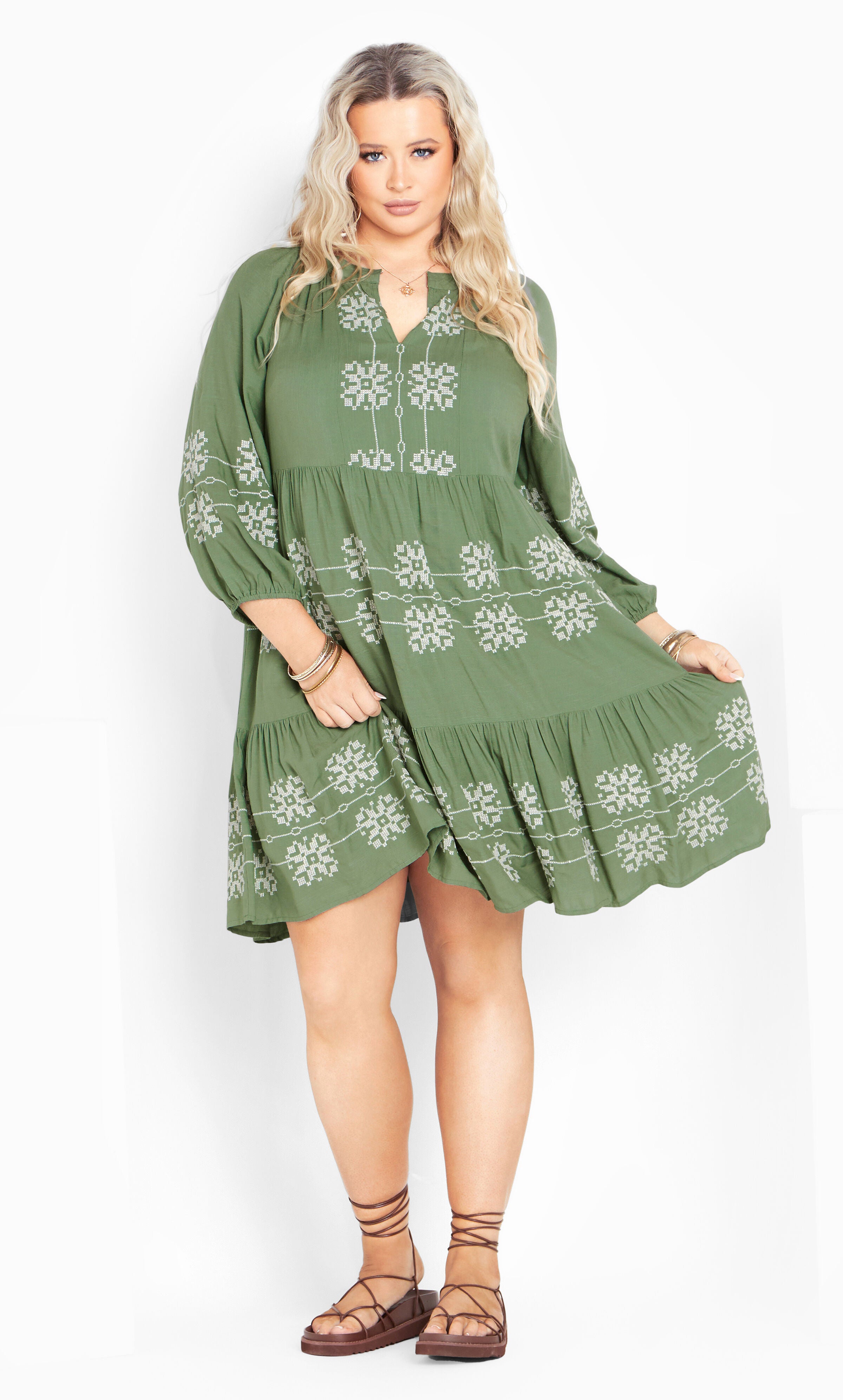 Lady Luxe Embroidered Dress - moss | OneStopPlus
