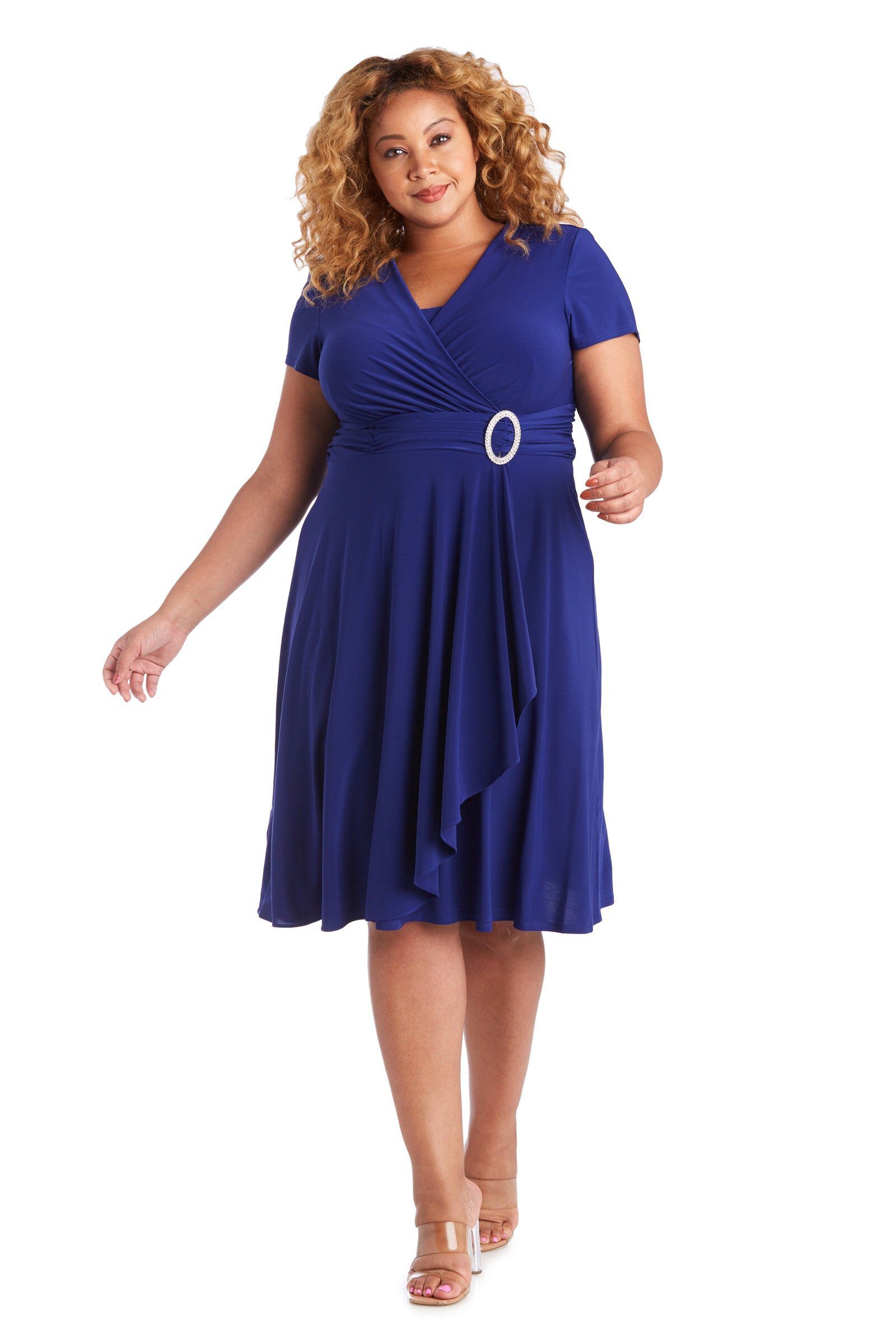 Short-Sleeve Faux-Wrap Dress | OneStopPlus