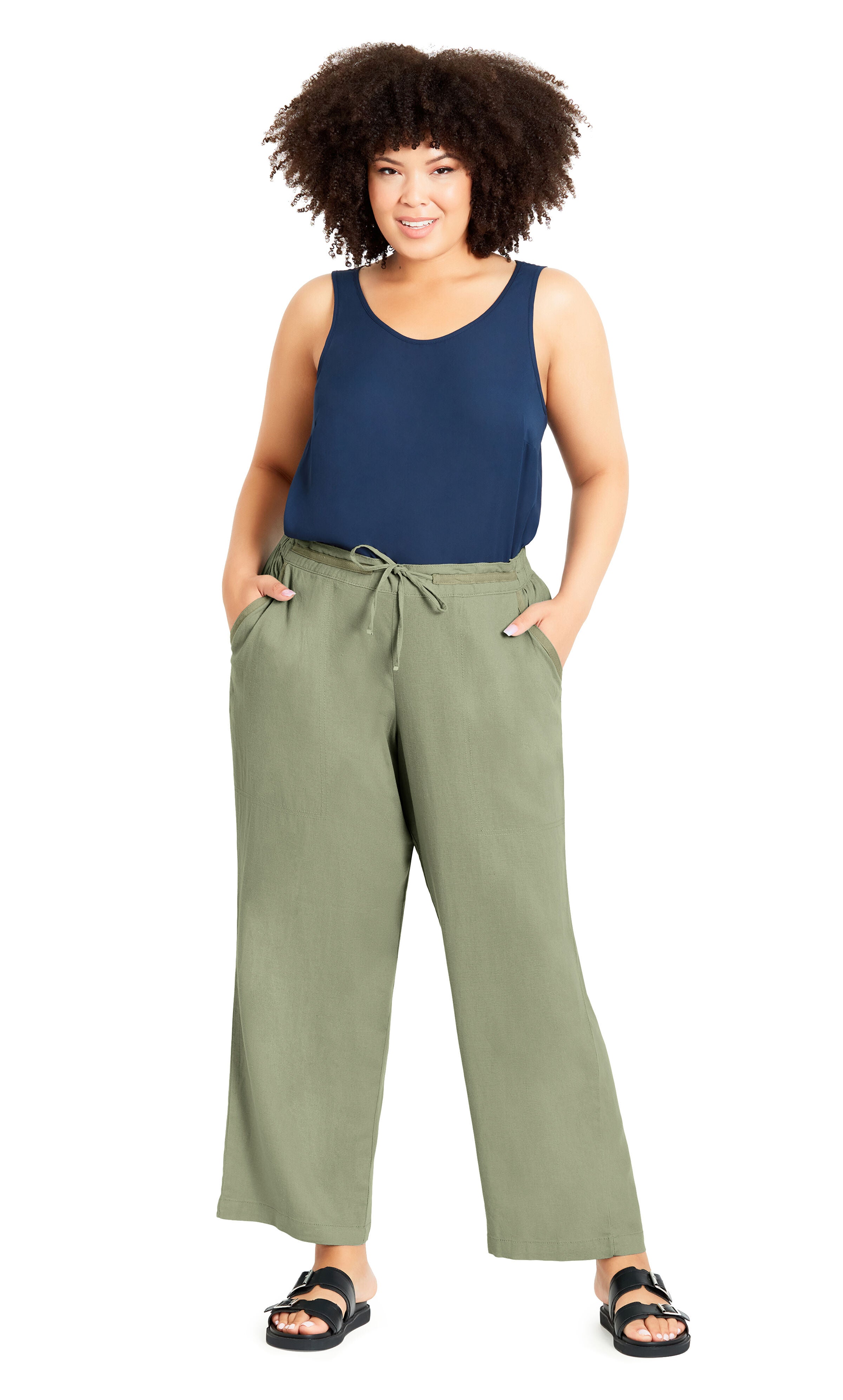 Linen Blend Trouser - sage | OneStopPlus