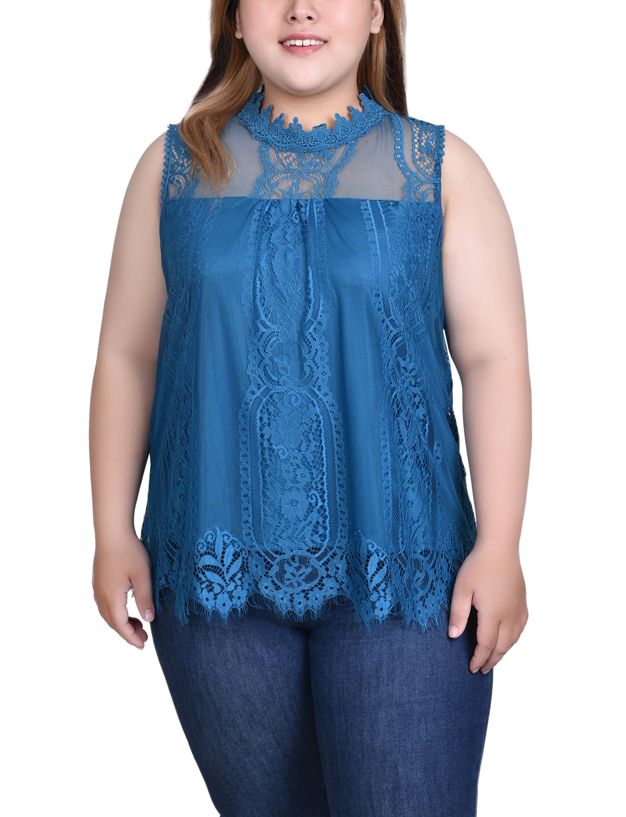 Sleeveless Mock Neck Lace Top | OneStopPlus