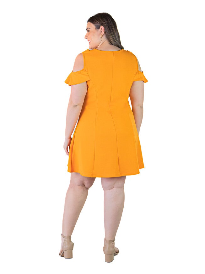 Plus Size Ruffle Cold Shoulder A Line Knee Length Dress Onestopplus