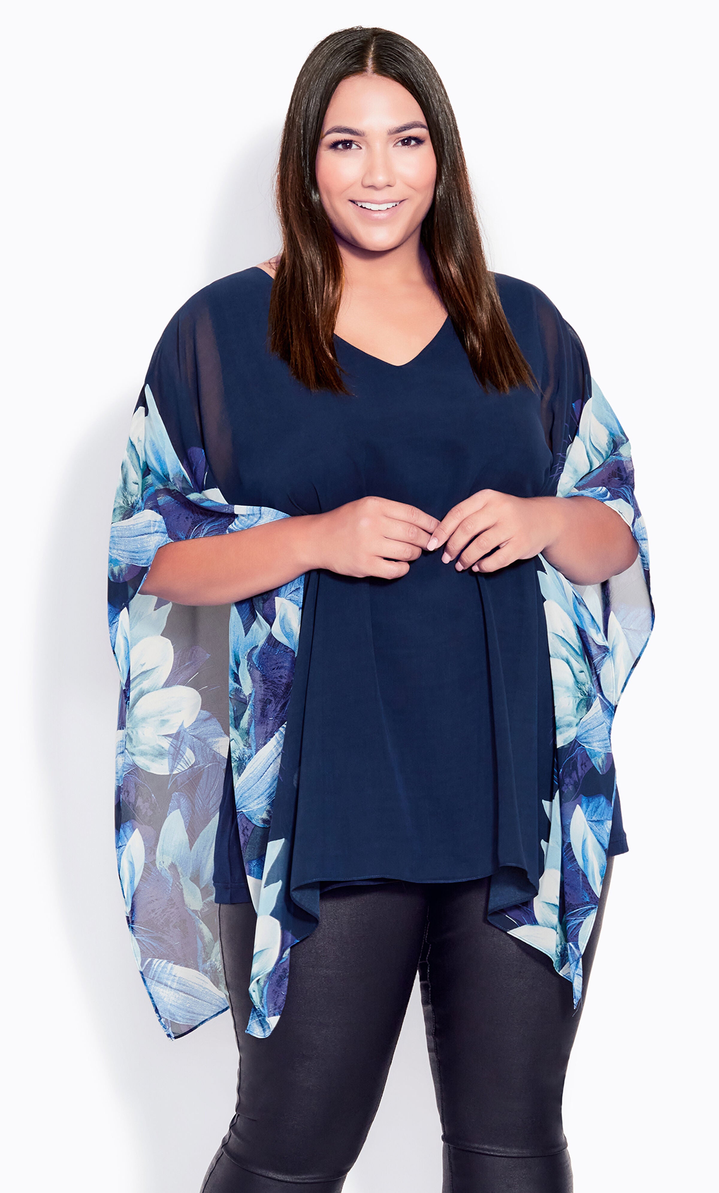 Bella Border Overlay Top - navy | OneStopPlus