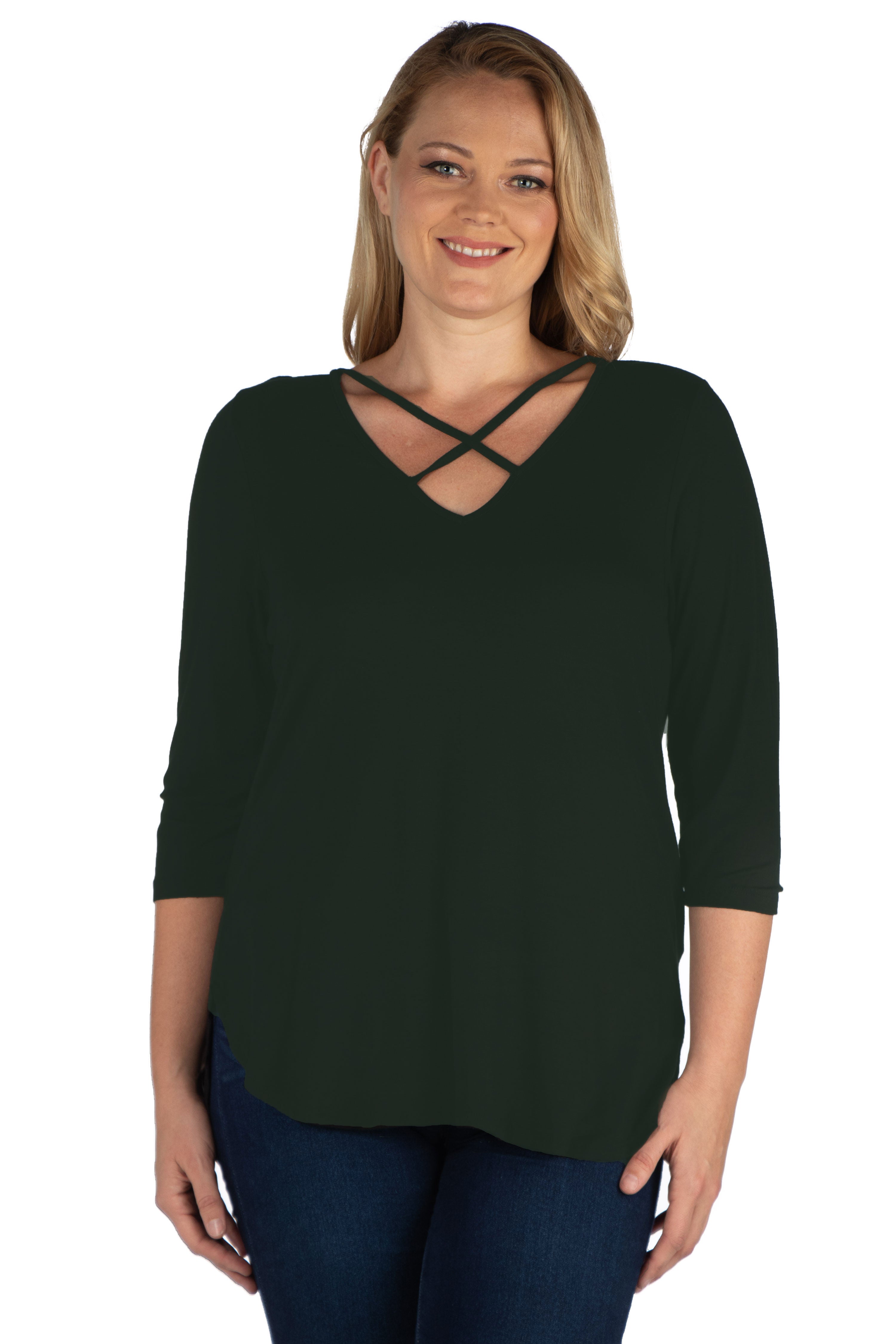 Criss Cross Round Hemline Plus Size Tunic Top | OneStopPlus