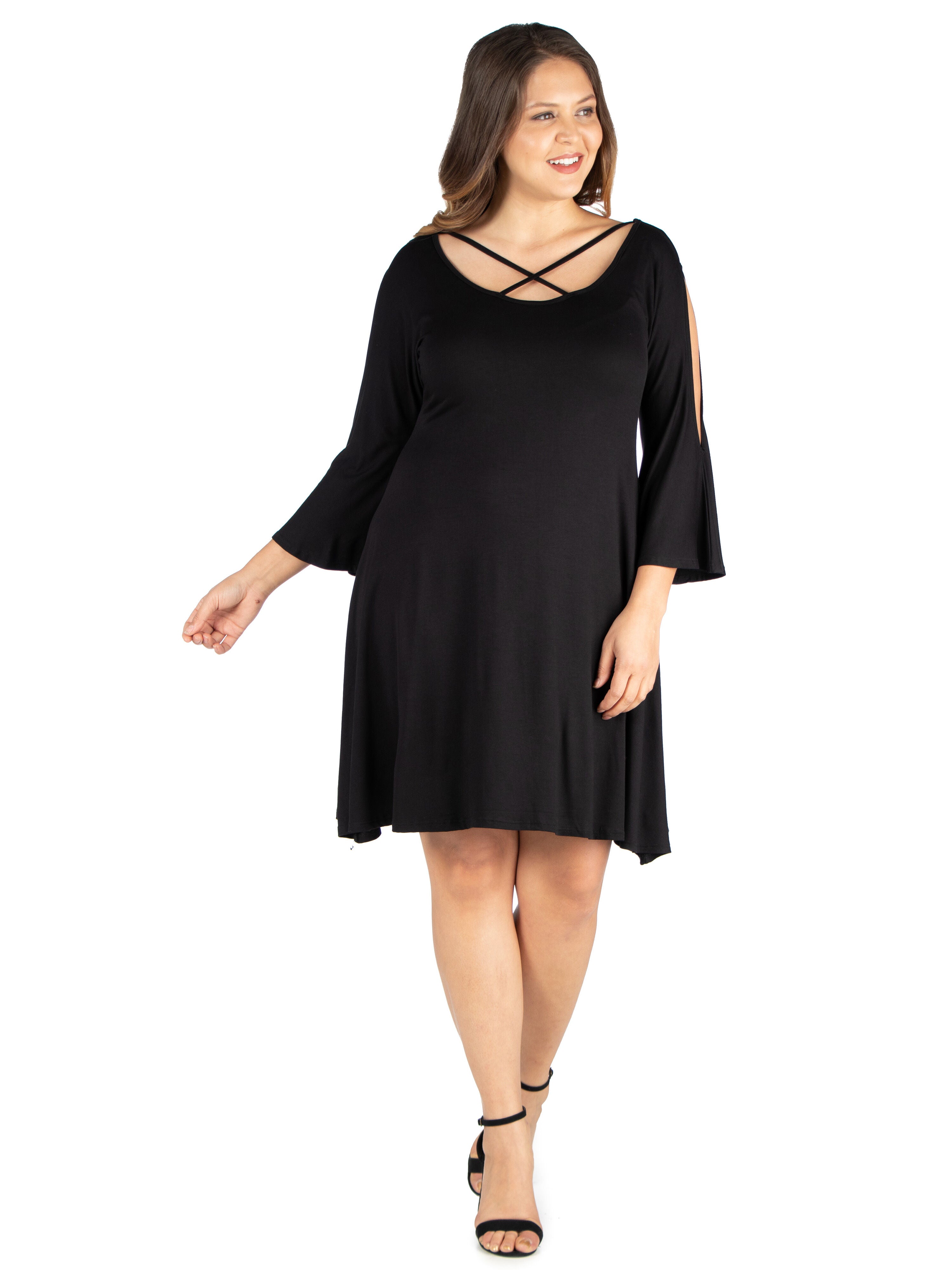 Criss Cross Neckline Cold Shoulder Plus Size Dress | OneStopPlus