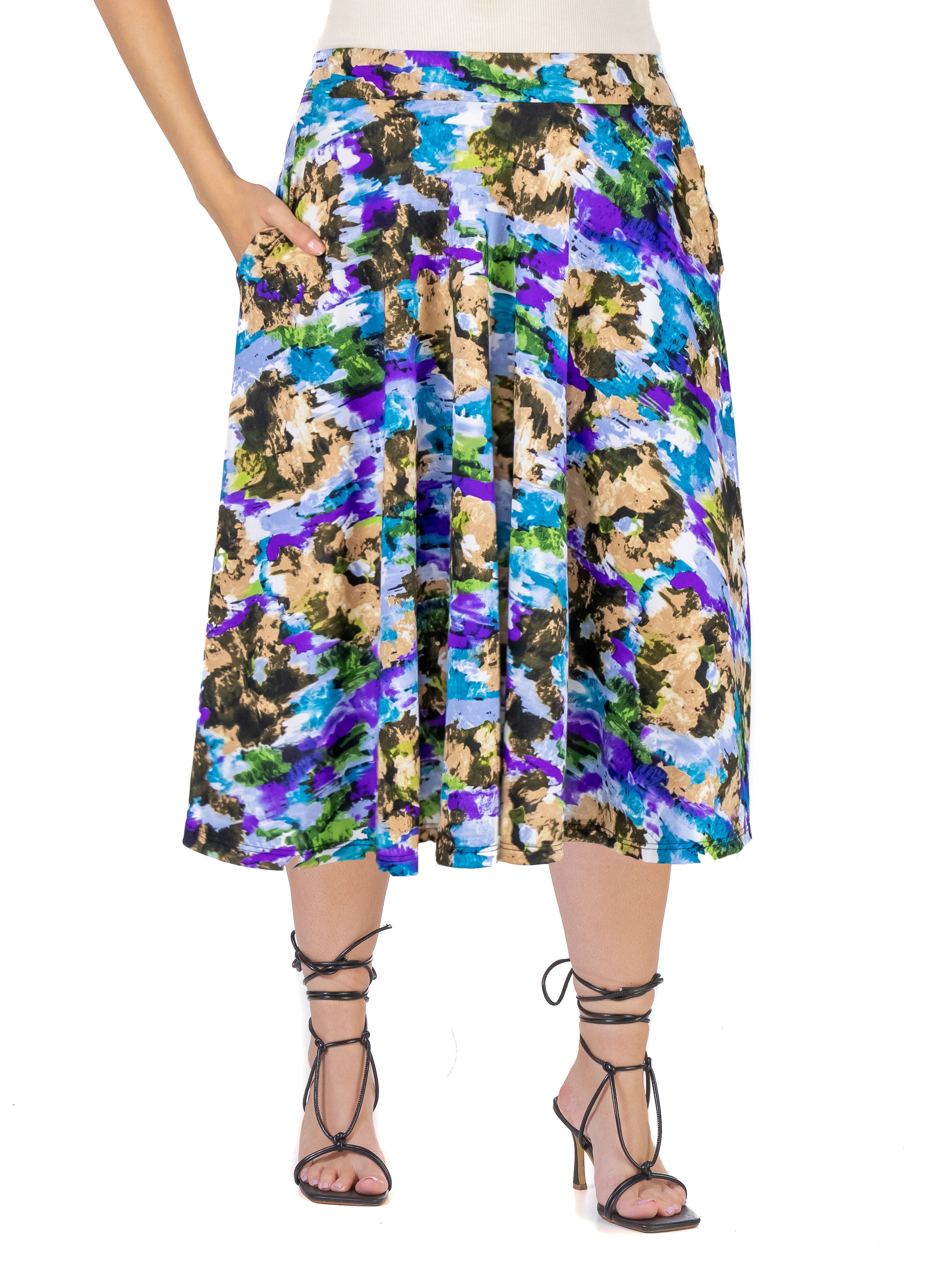 Multicolor Plus Size Pleated Pocket Midi Skirt Onestopplus