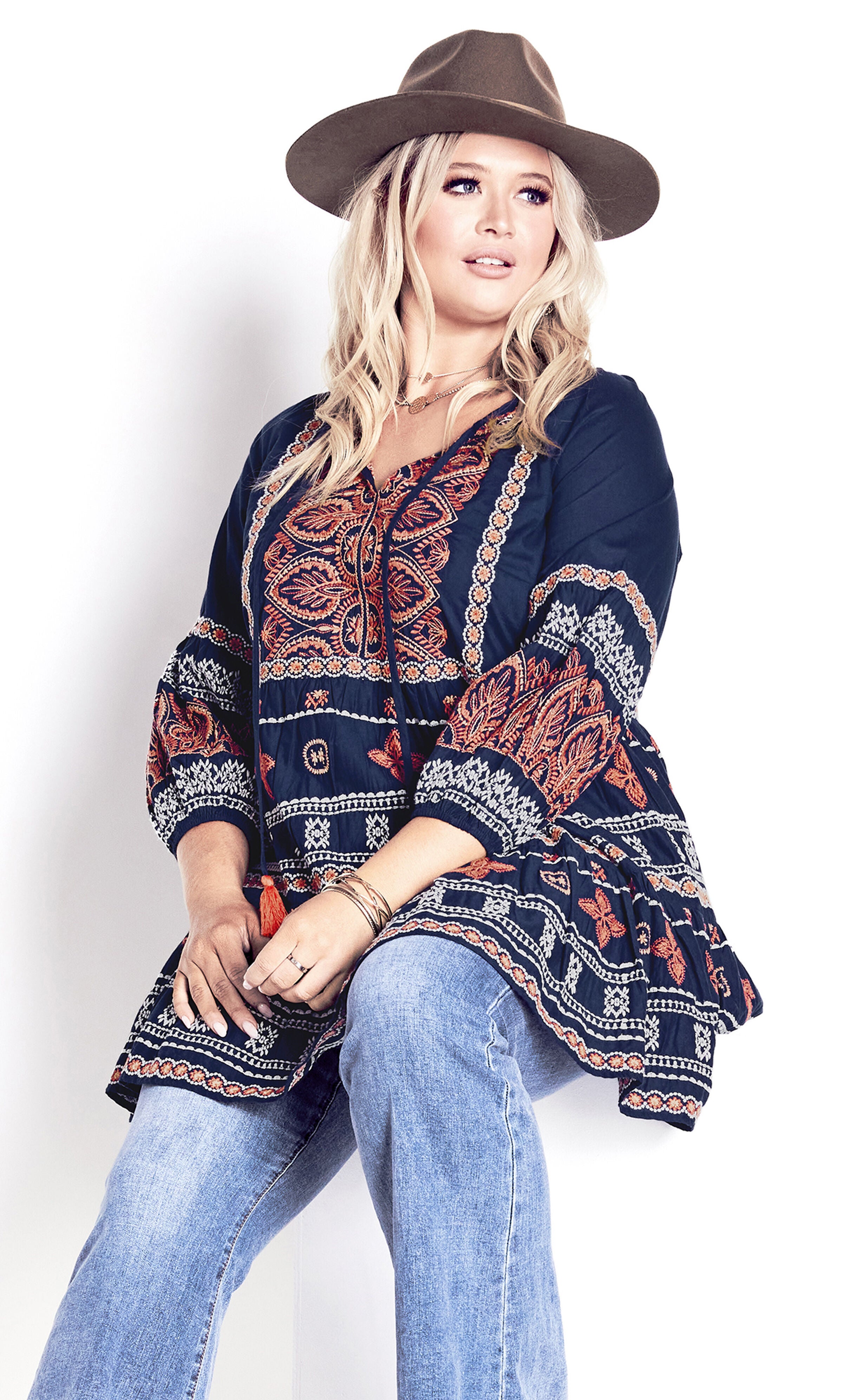 Holly Embroidery Tunic - navy | OneStopPlus