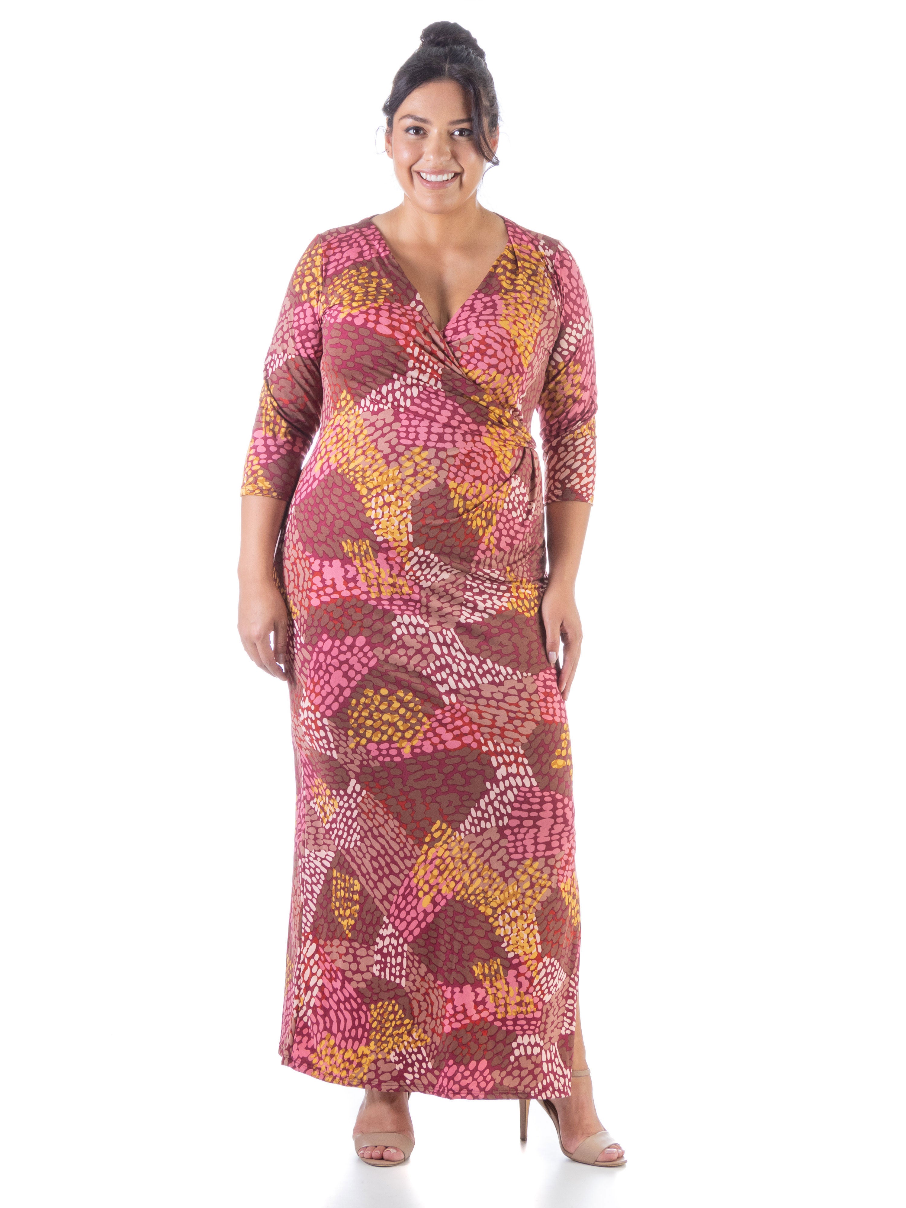 Rust Faux Wrap Side Slit Plus Size Maxi Dress | OneStopPlus