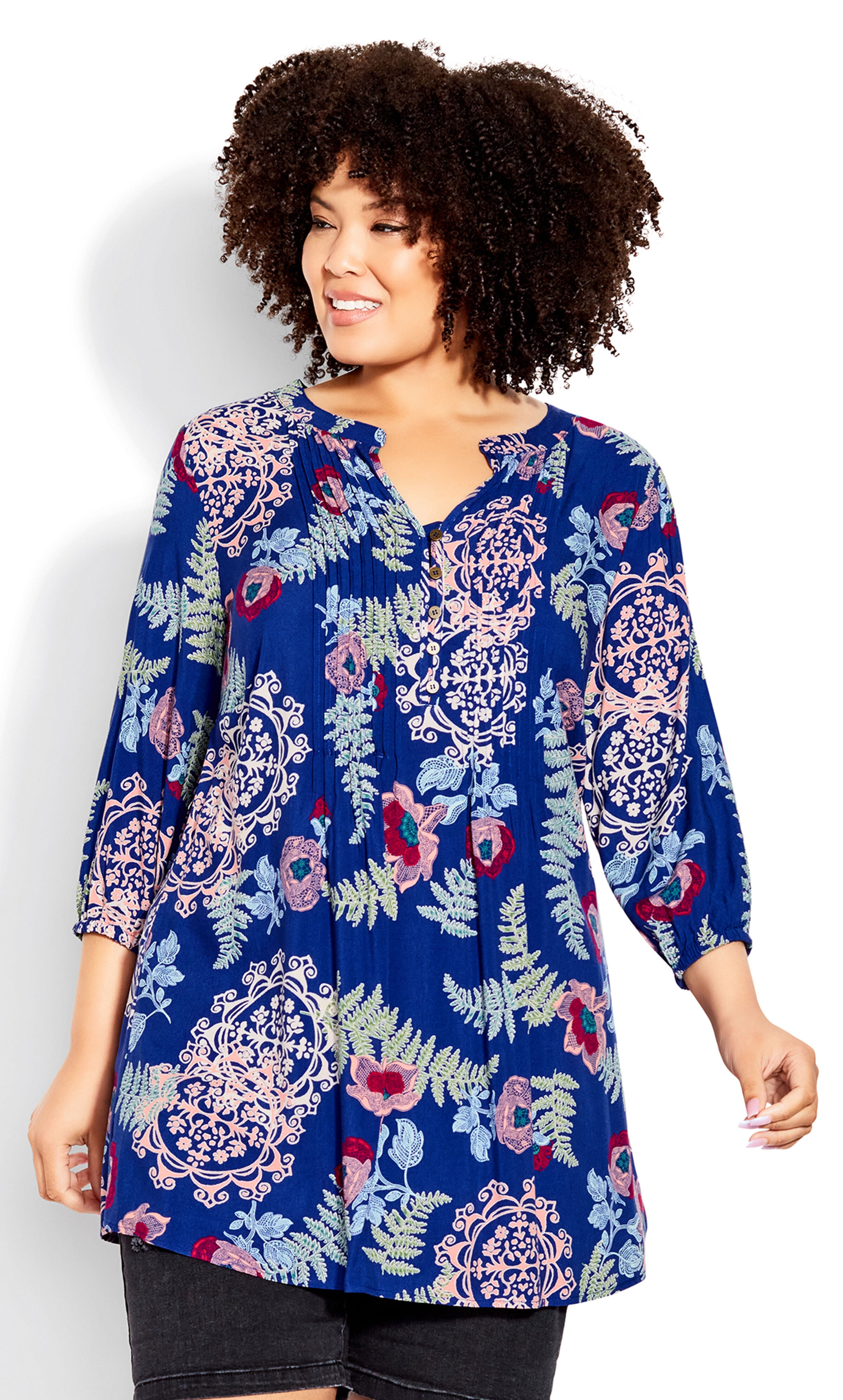 Kera Pintuck Tunic - blue | OneStopPlus