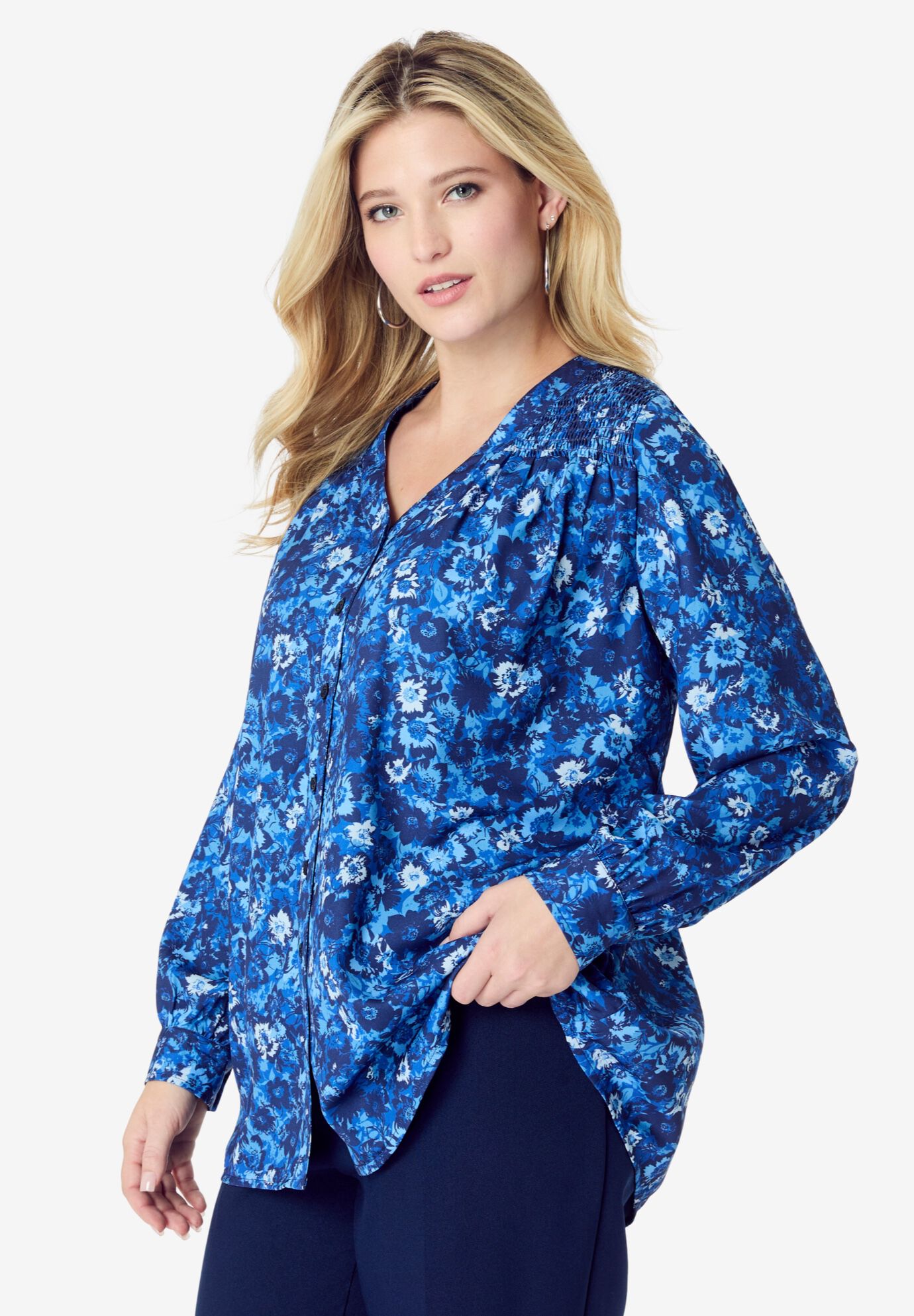 Smocked V-Neck Tunic | OneStopPlus