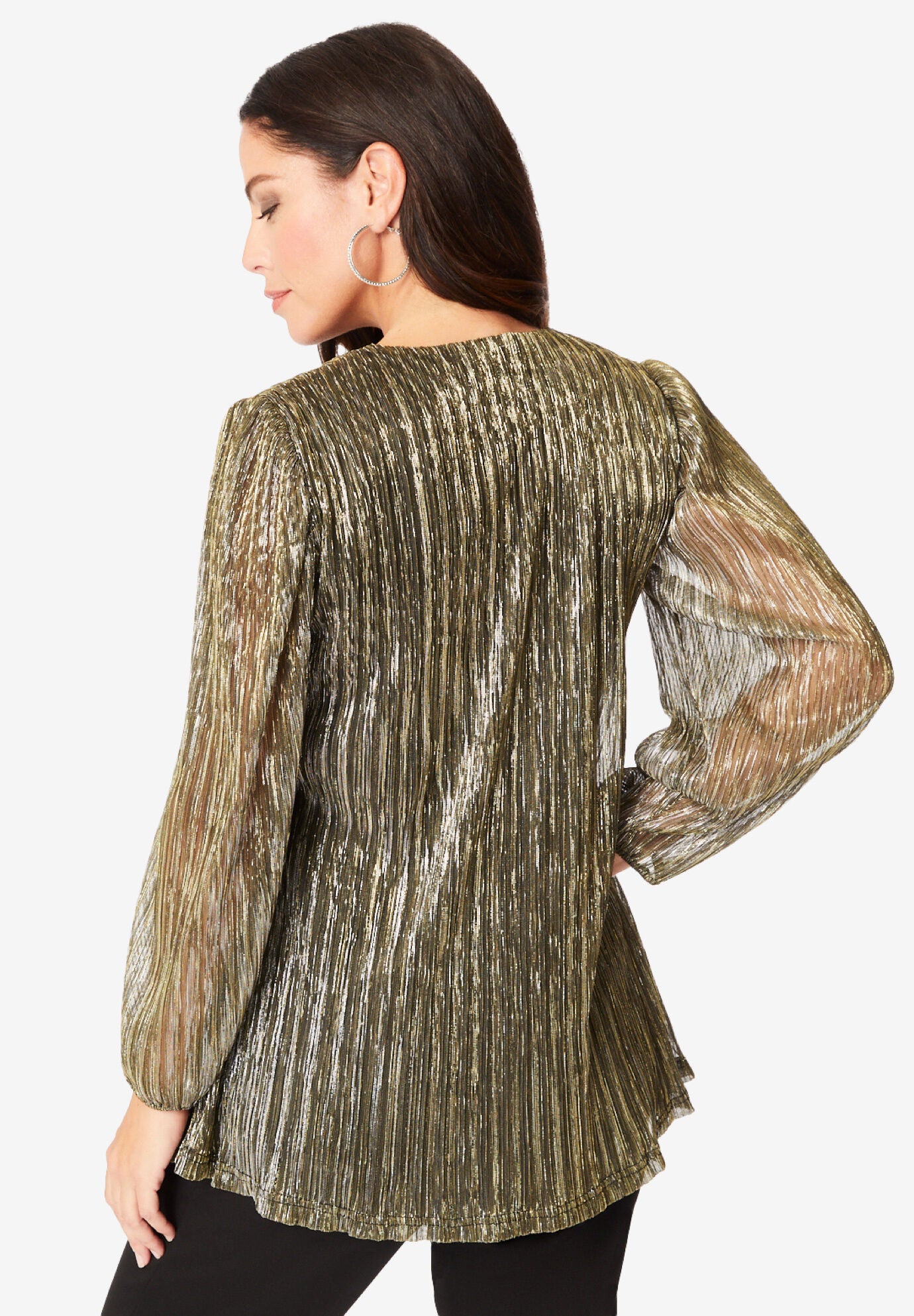 Metallic Plisse Wrap Blouse | OneStopPlus