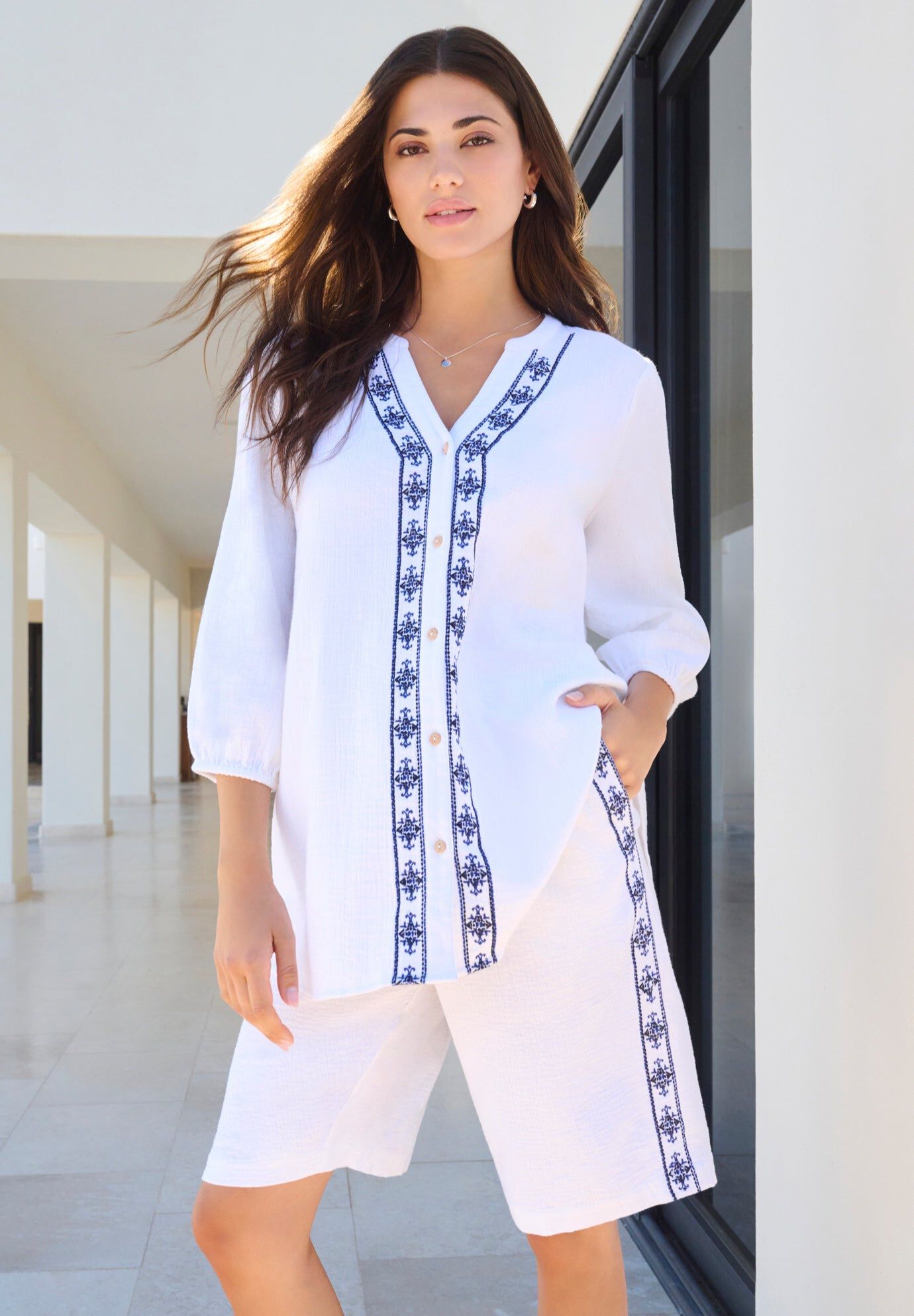 Embroidered Button-Down Shirt | OneStopPlus