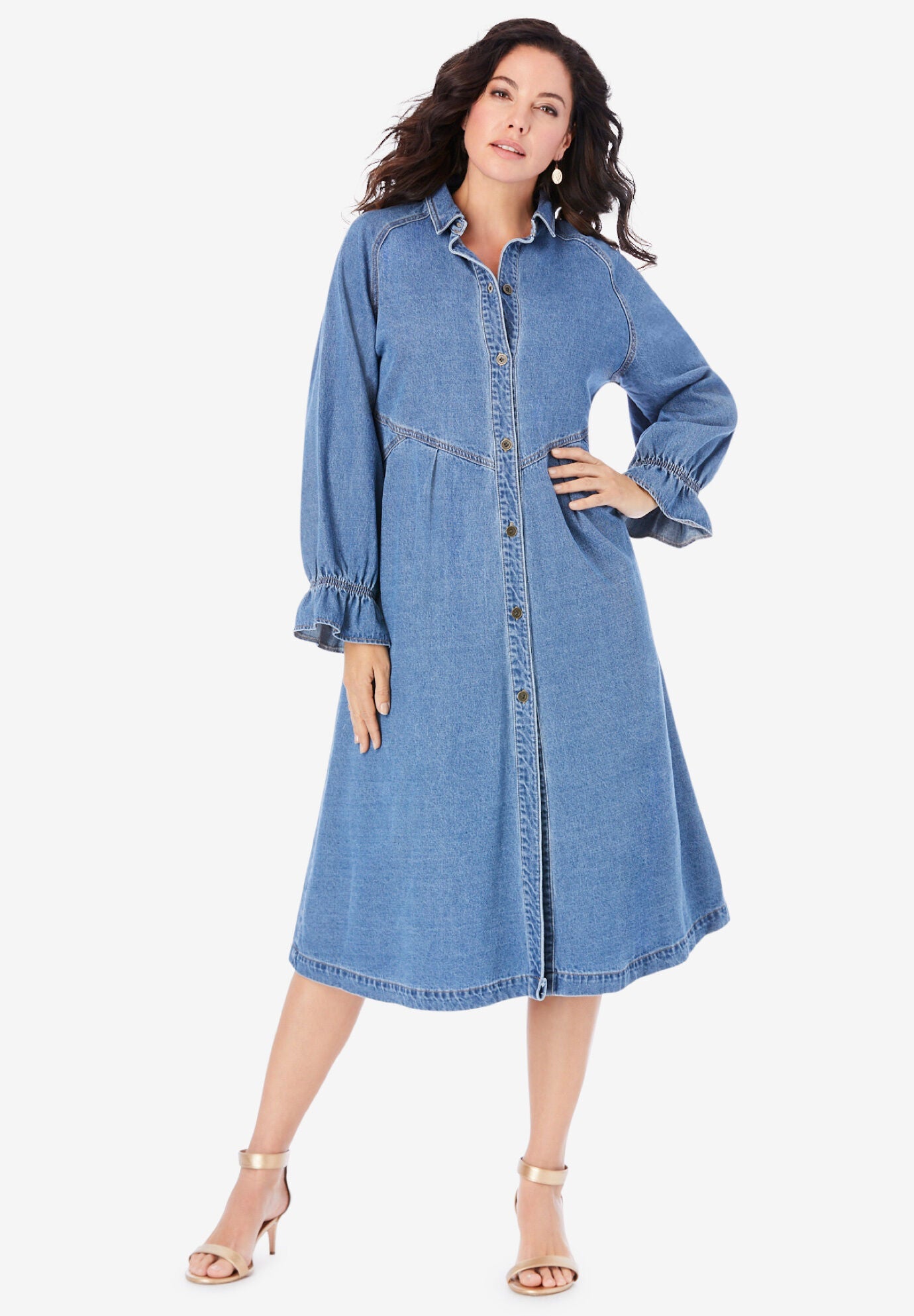 Button Front Denim Dress | OneStopPlus