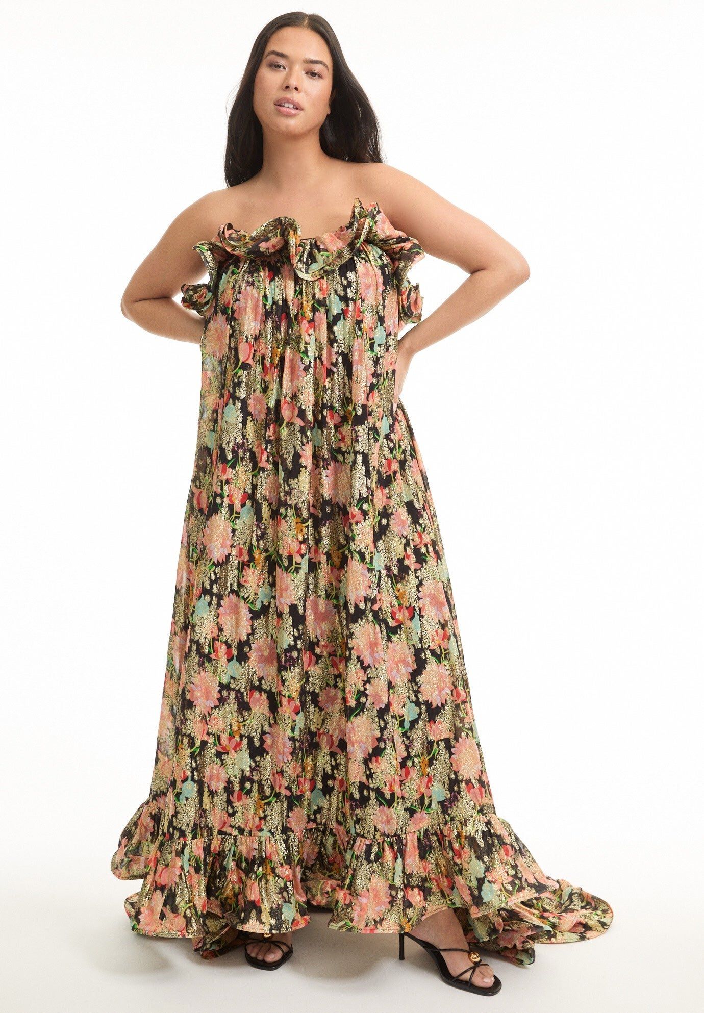 Ruffled Metallic Maxi Dress | OneStopPlus