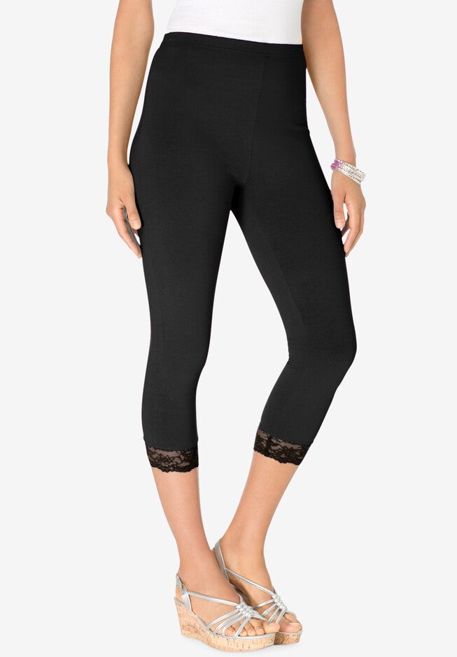 Lace Trim Essential Stretch Capri Legging Onestopplus