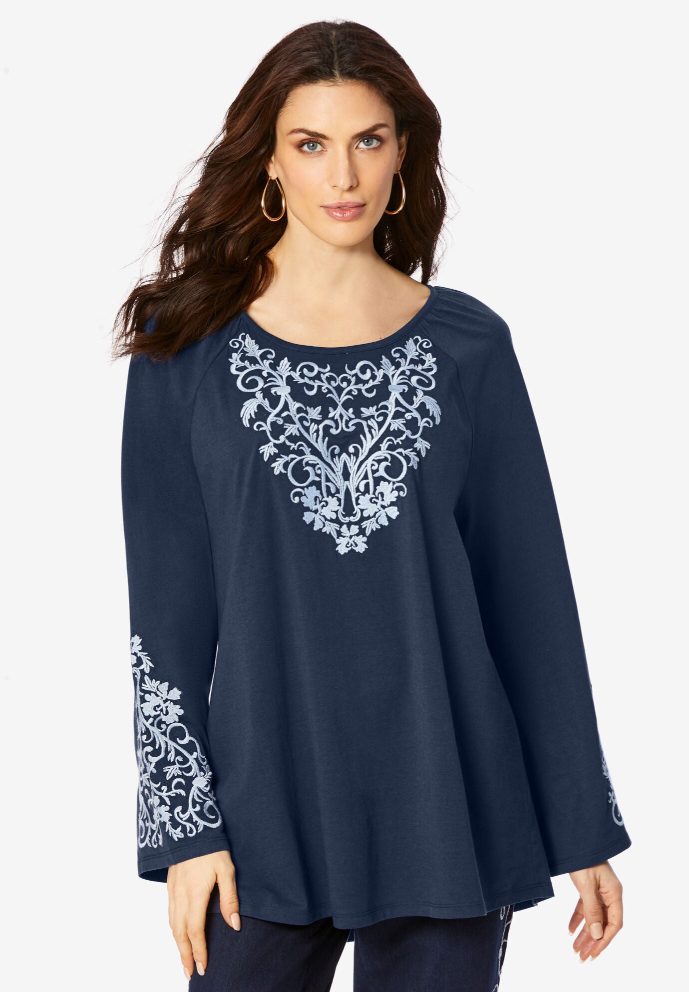 Embroidered Bell-Sleeve Tunic | OneStopPlus