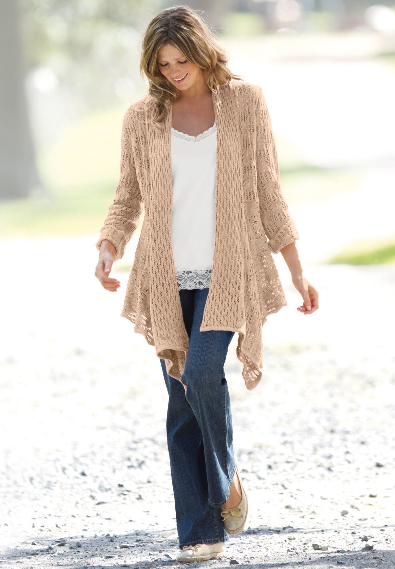 Open Front Pointelle Cardigan | OneStopPlus
