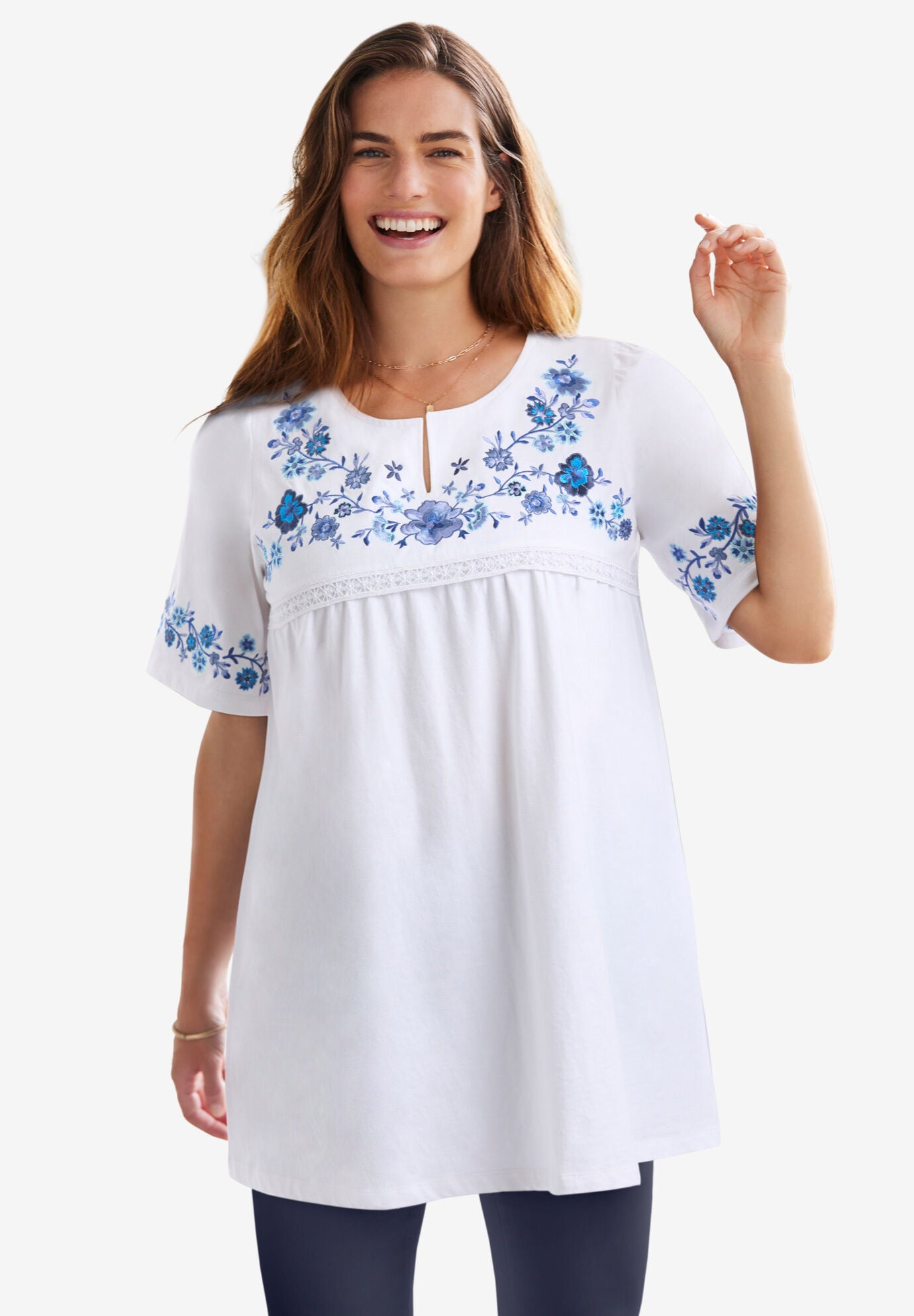 Embroidered Split-Neck Tunic | OneStopPlus