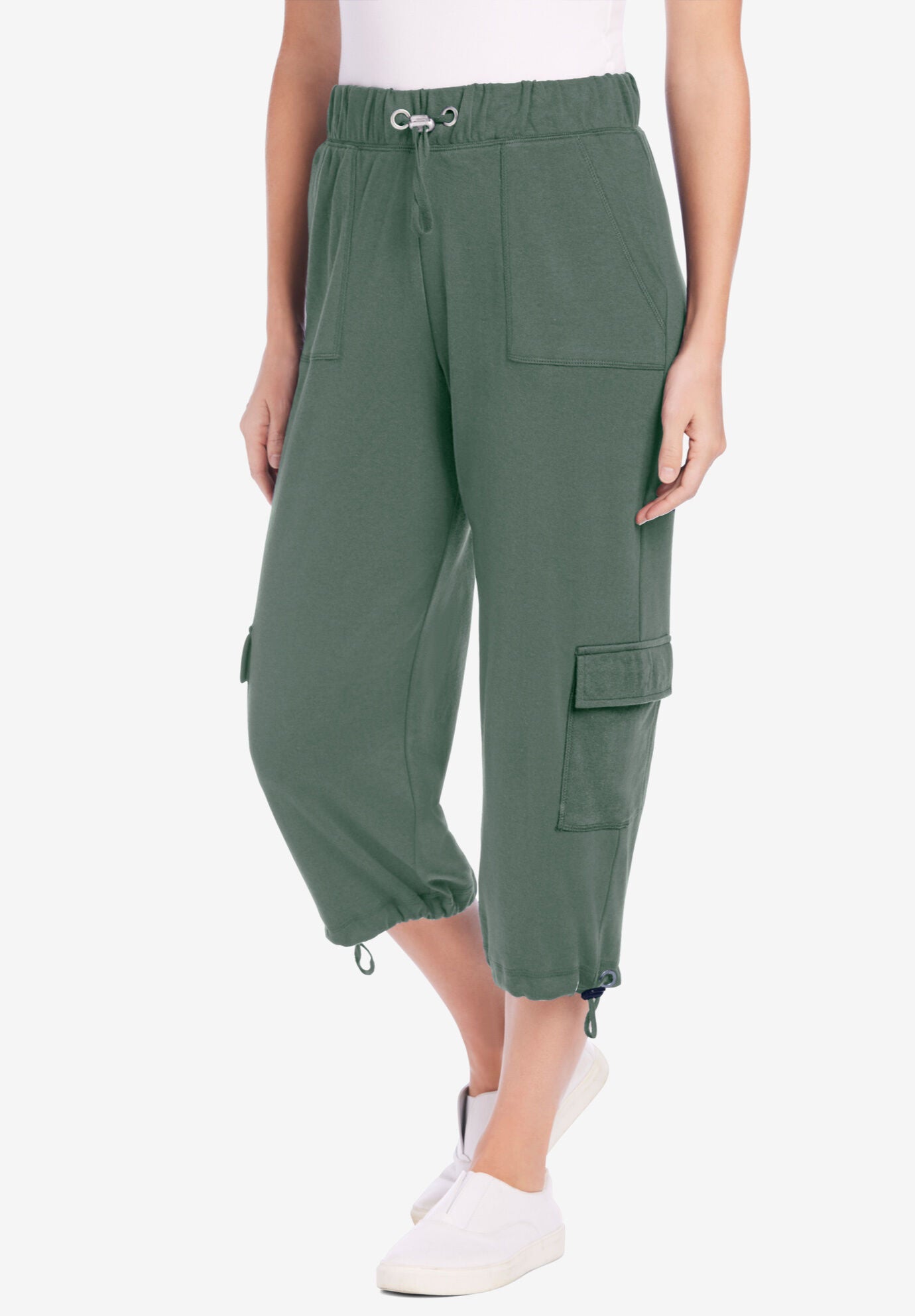 Pull-On Knit Cargo Capri | OneStopPlus