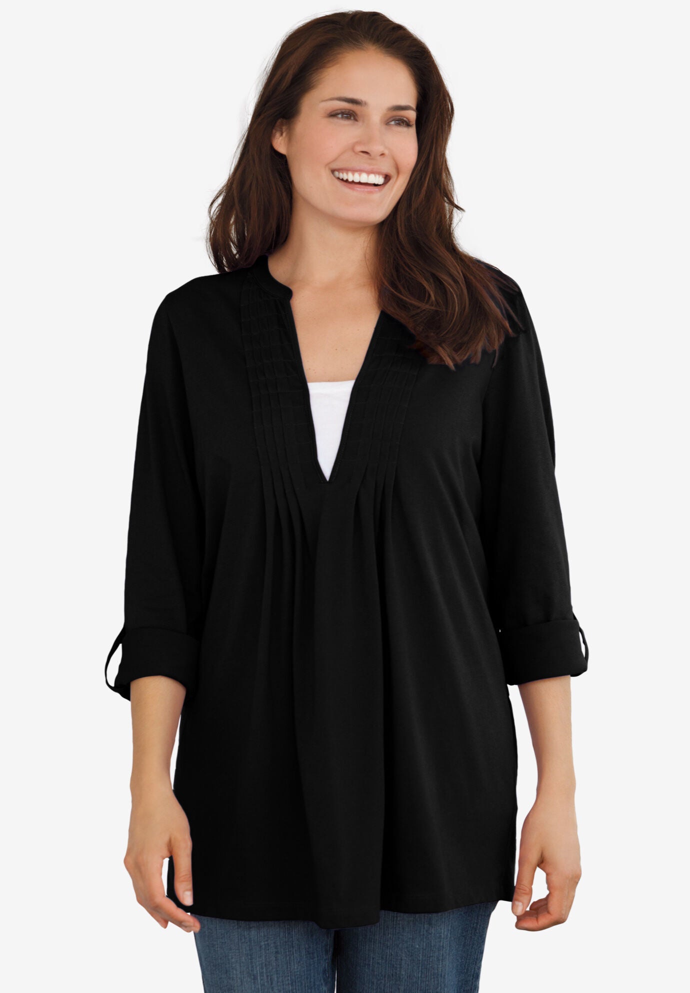 7-Day Box-Stitched Split Neck Tunic | OneStopPlus