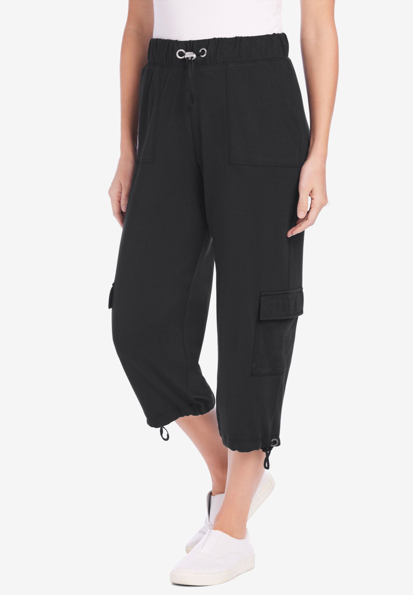 Pull-On Knit Cargo Capri | OneStopPlus
